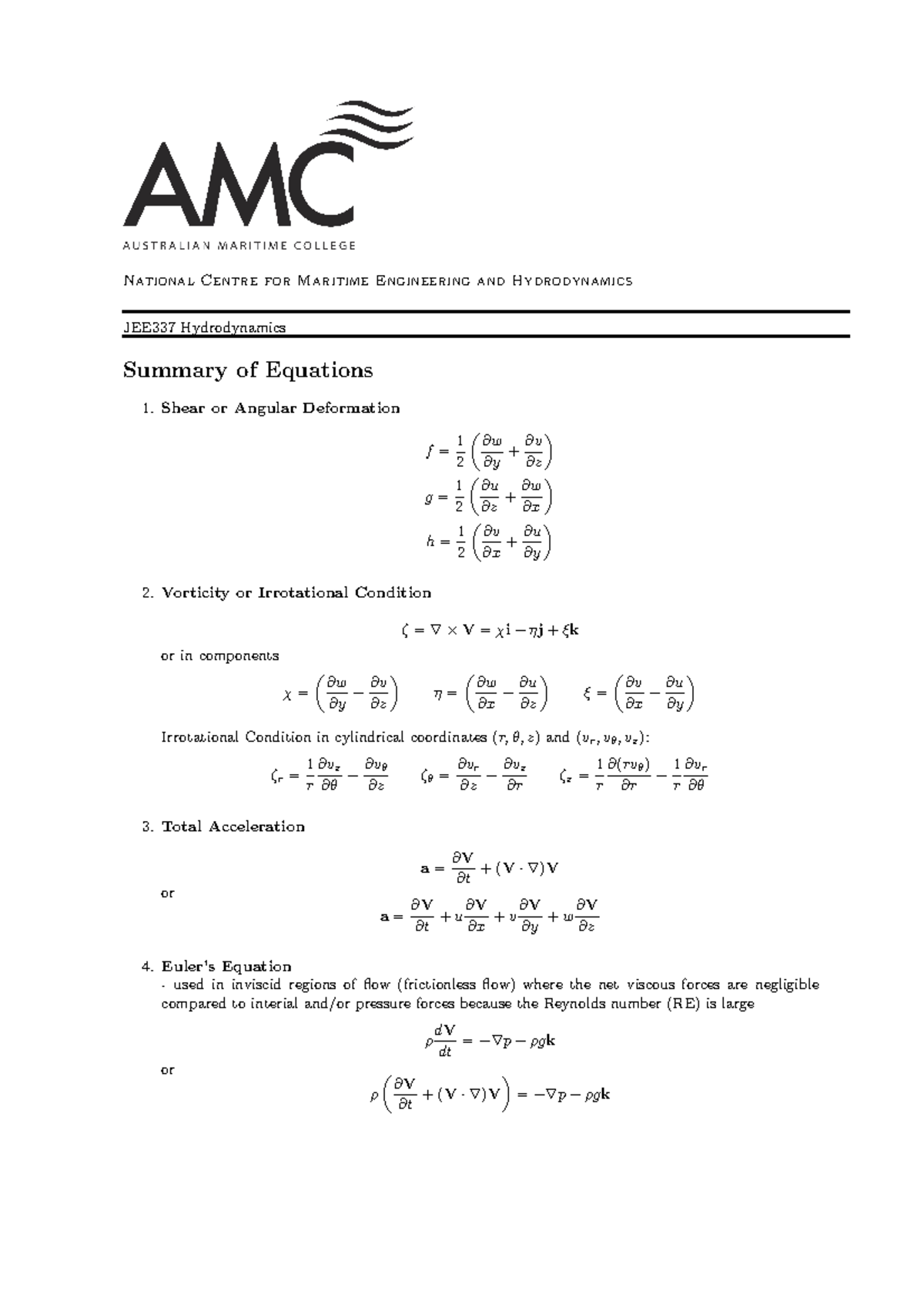 Summary of equations - Shear or Angular Deformation 1 2 1 2 1 2 2 ...