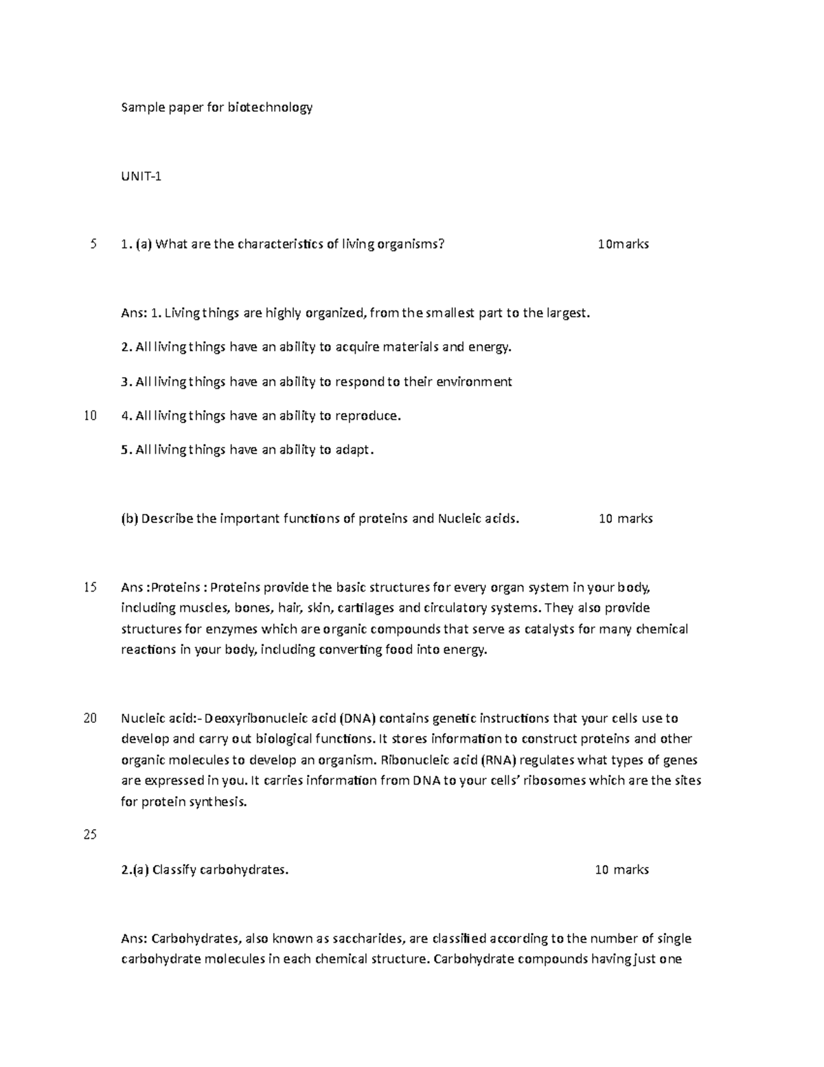 Biot - sample papers - Sample paper for biotechnology UNIT- (a) What ...