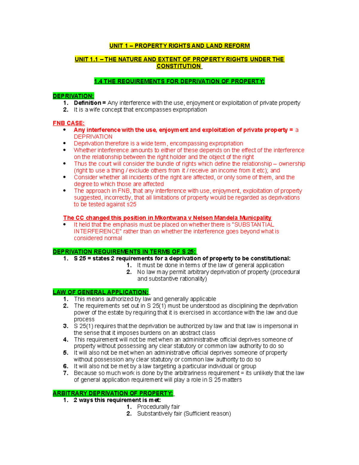 1.4 - notes - UNIT 1 – PROPERTY RIGHTS AND LAND REFORM UNIT 1 – THE ...