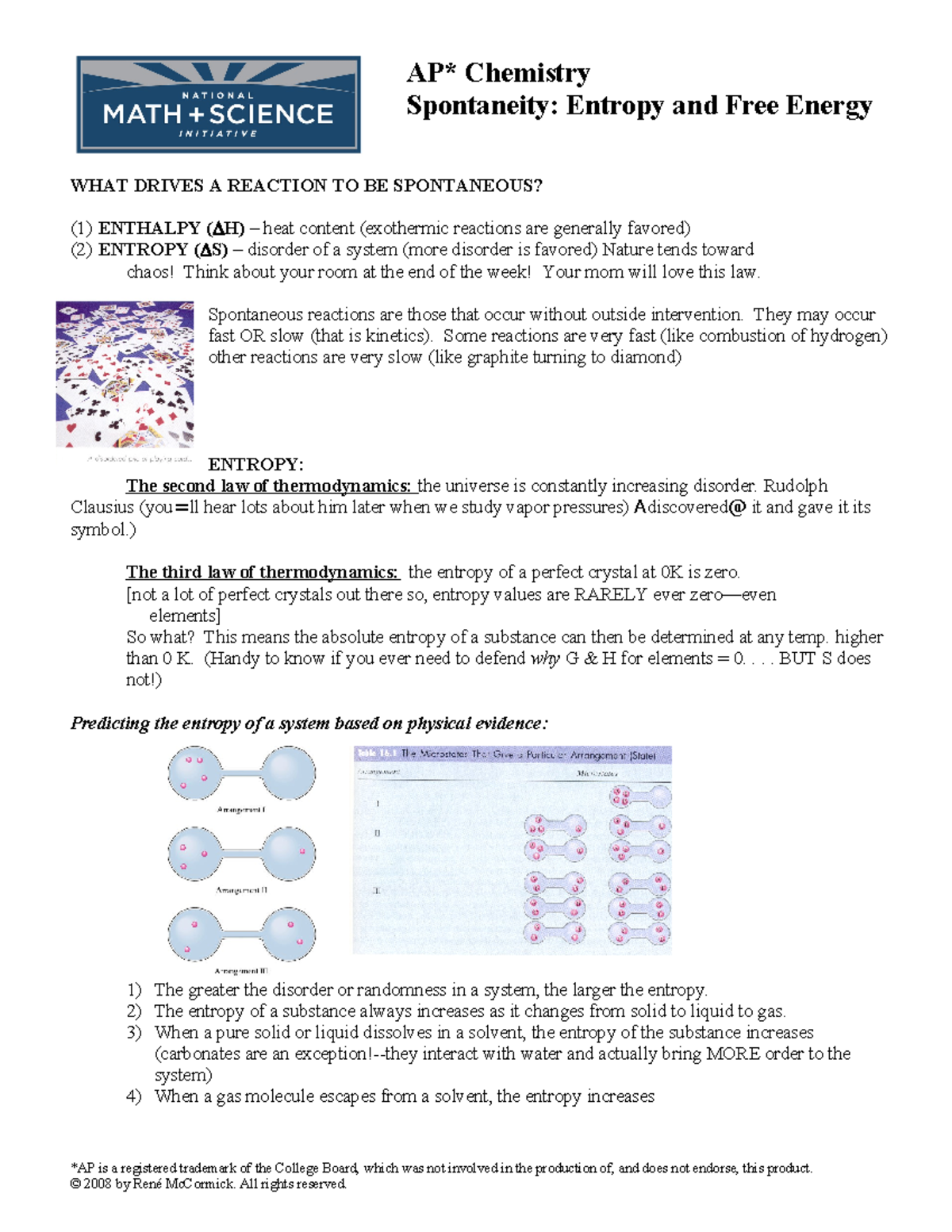Intro to Thermodynamics - AP* Chemistry Spontaneity: Entropy and Free ...
