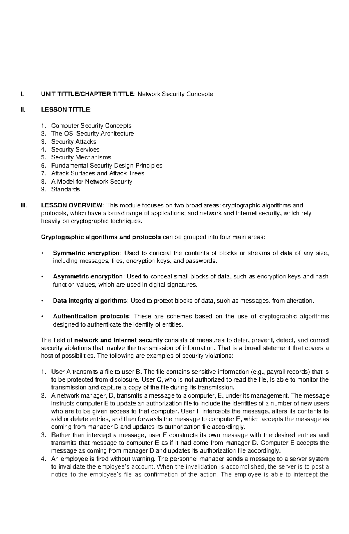 Data Communications - Lesson 6 - I. UNIT TITTLE/CHAPTER TITTLE: Network ...