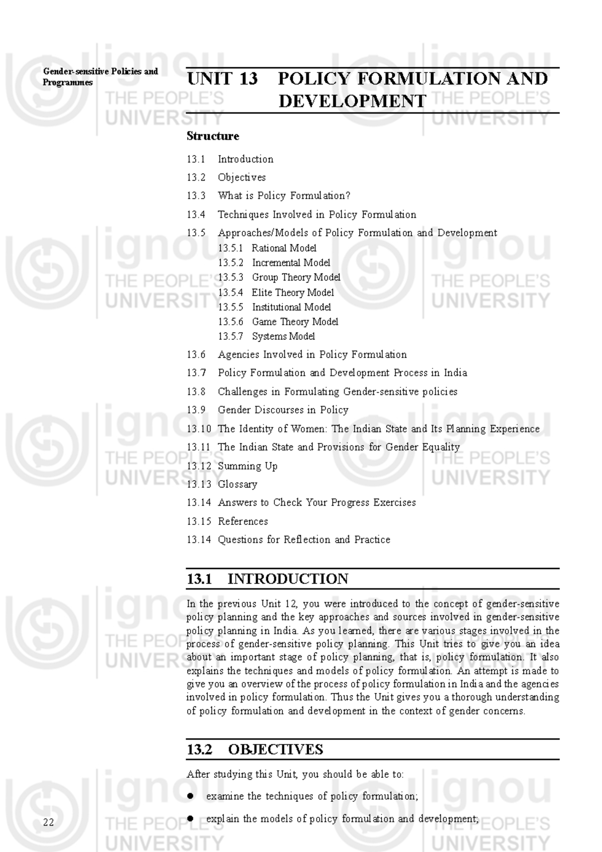 Policy Formulation - I S - Gender-sensitive Policies and Programmes UNIT 13 POLICY FORMULATION ...