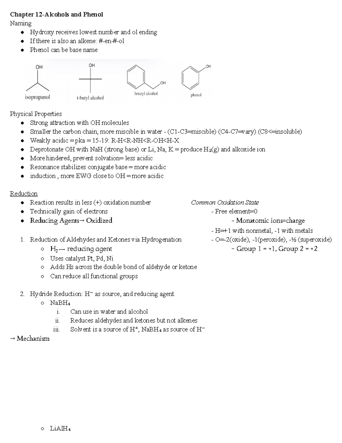 Orgo - Chapter 12 - Chapter 12-Alcohols and Phenol Naming Hydroxy receives lowest number and ol ...