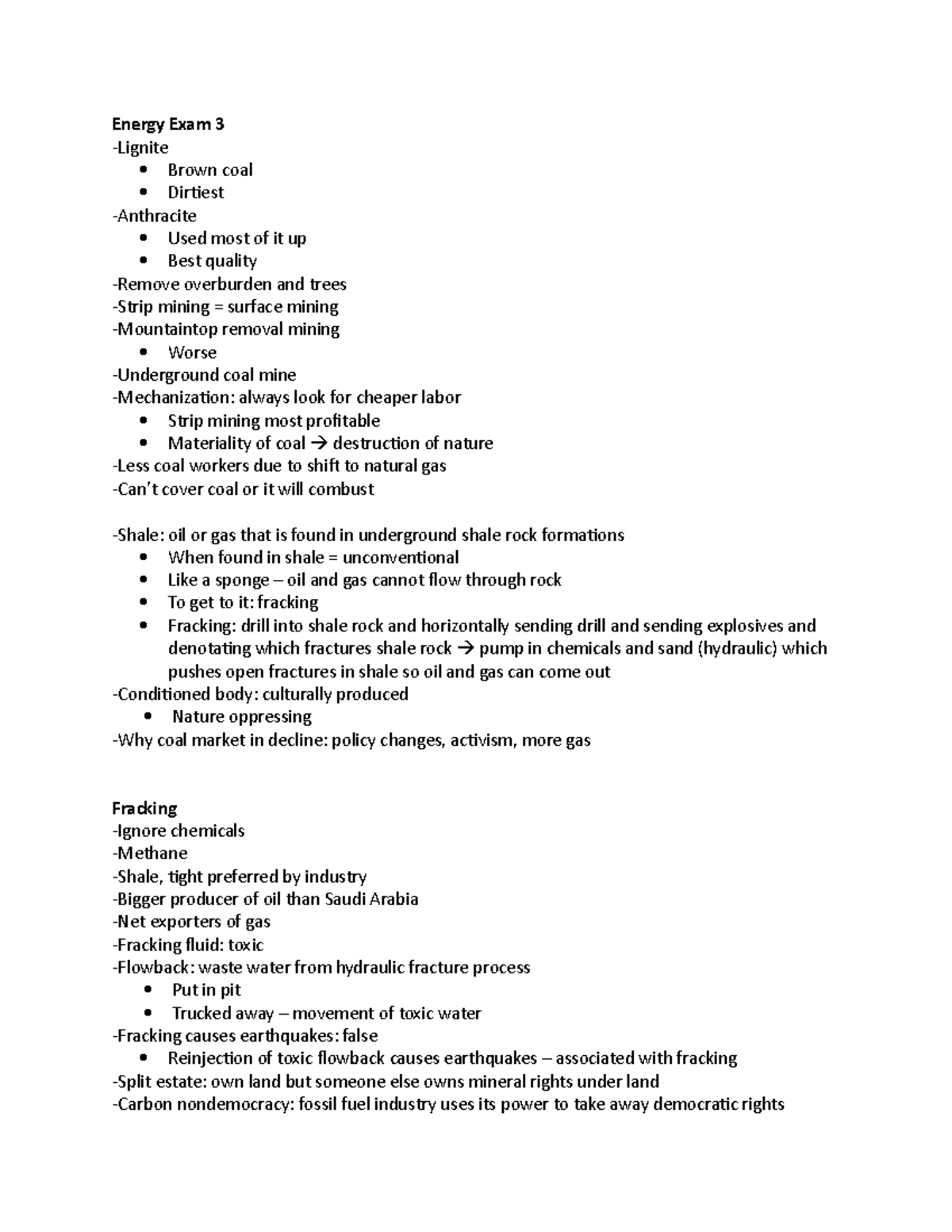 Global Energy Exam 3 Review Guide - Energy Exam 3 -Lignite Brown coal ...