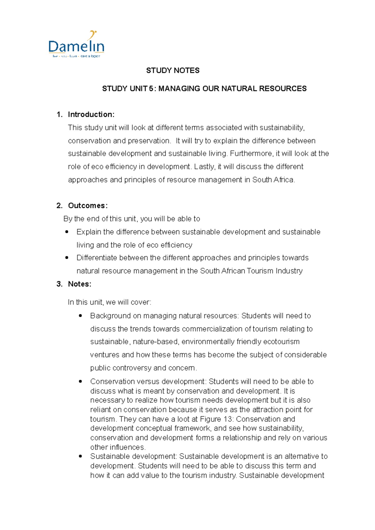 UNIT 5: MANAGING OUR NATURAL RESOURCES - Introduction: This study unit ...