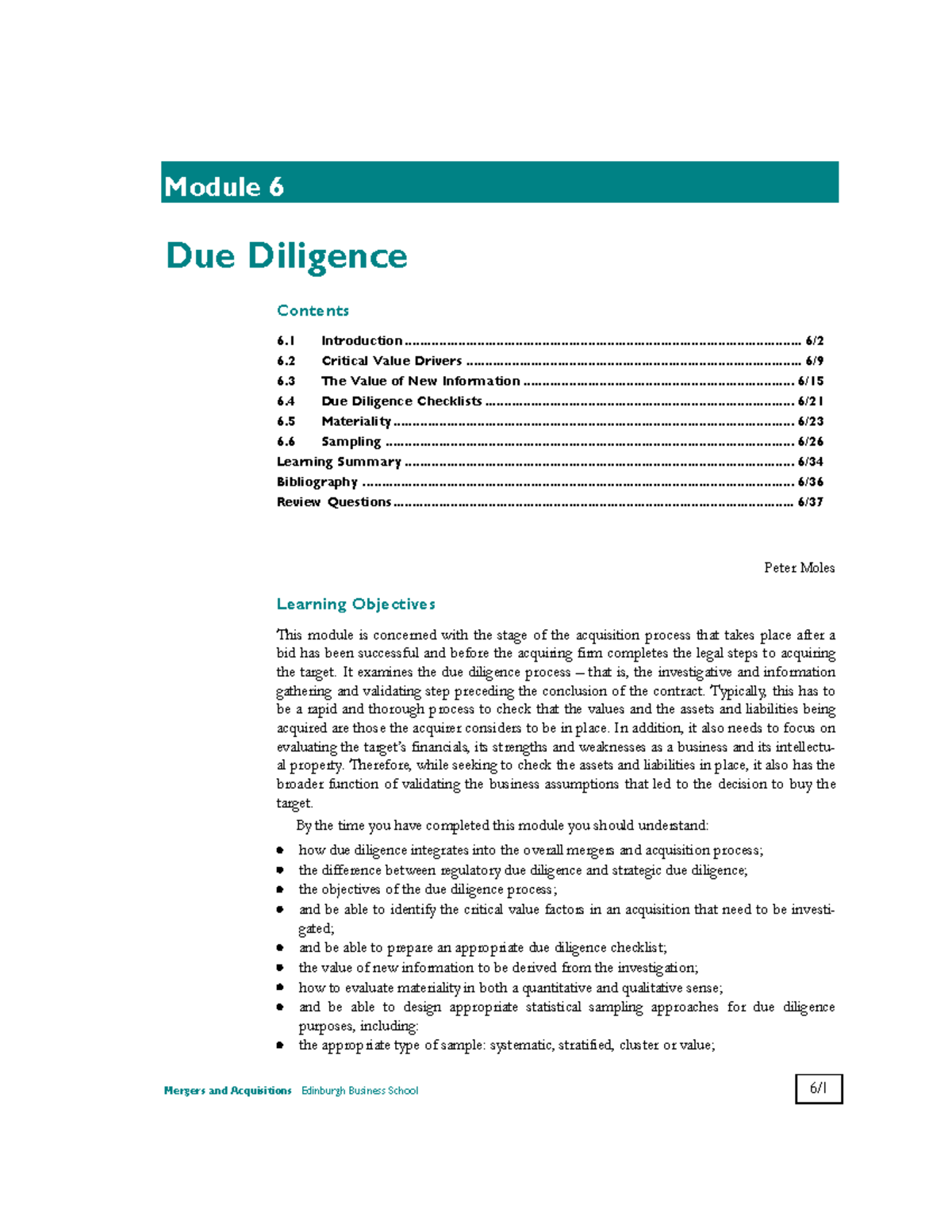 7 Due Diligence - Mergers and Acquisitions Edinburgh Business School 6 ...