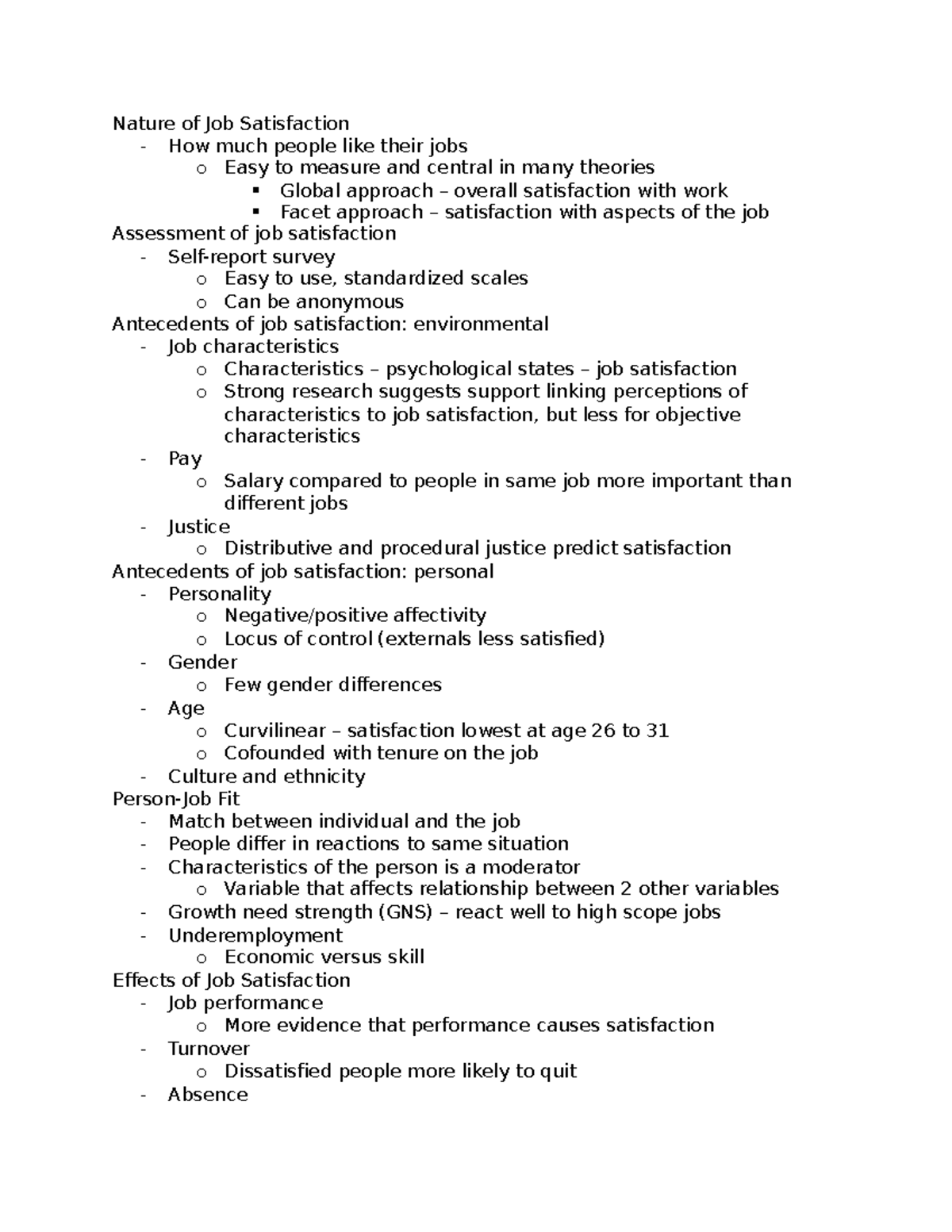 Job Satisfaction - Studocu
