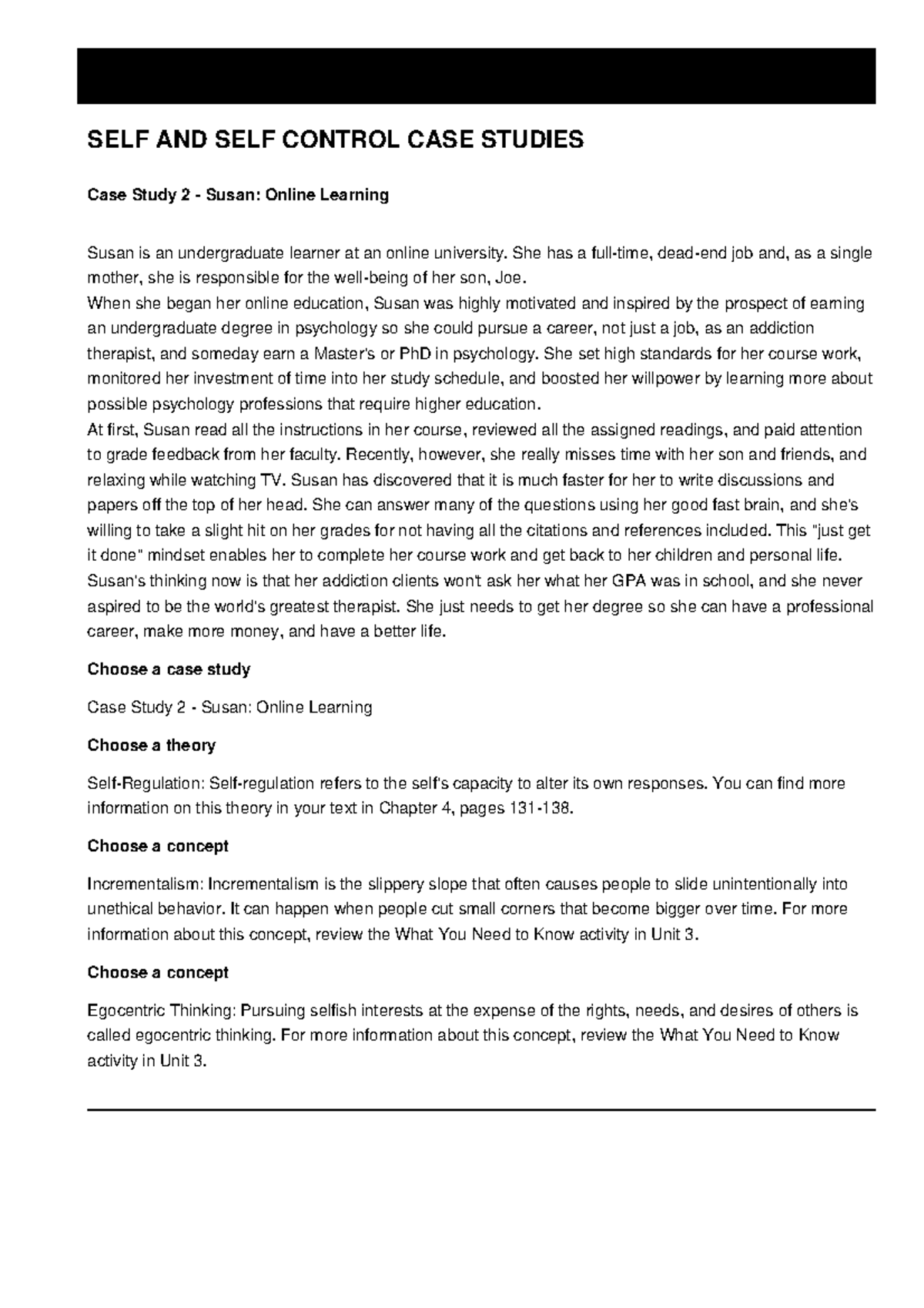 PSYC3520-Selfand Self Control Case Studies - SELF AND SELF CONTROL CASE STUDIES Case Study 2 ...