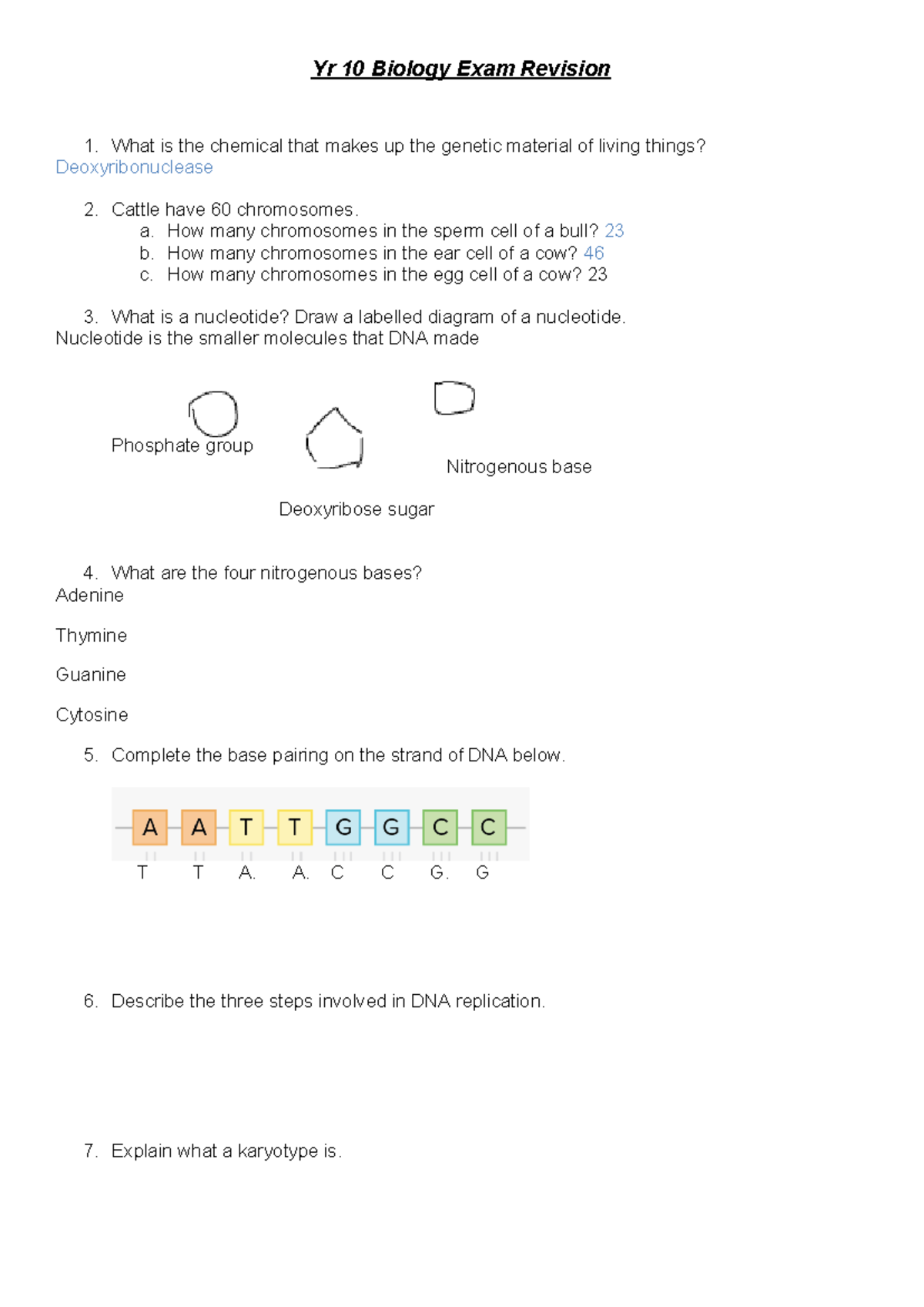 Biology Exam Revision - Yr 10 Biology Exam Revision What is the ...