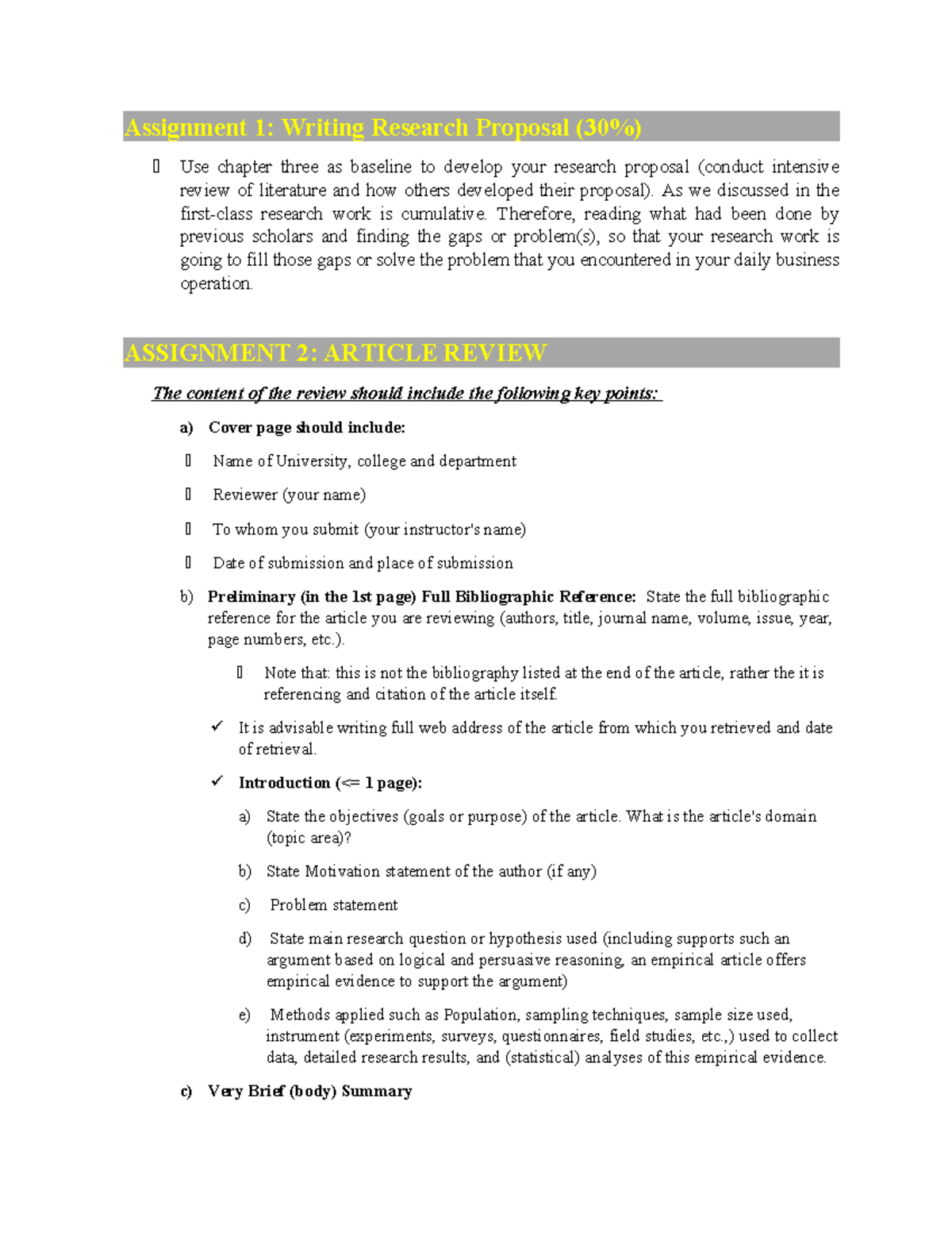 Article Review Guide line - Assignment 1: Writing Research Proposal (30 ...