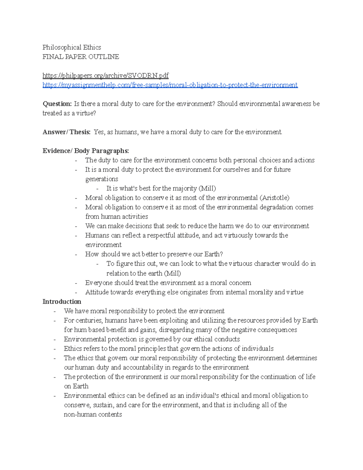 Final Paper Outline Philosophical Ethics - Philosophical Ethics FINAL ...