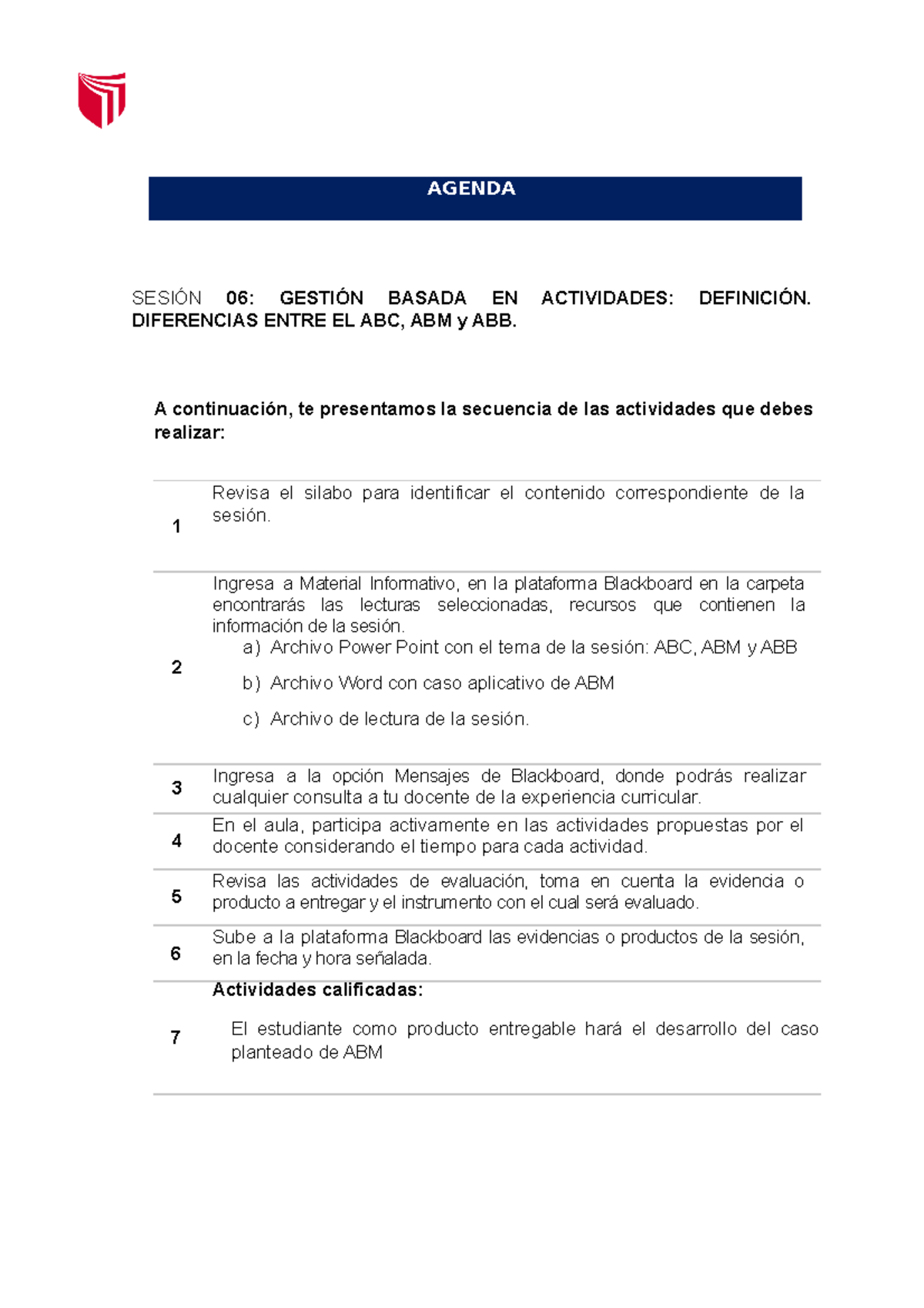 Agenda Sesion 6 - Deeeeee - SESIÓN 06: GESTIÓN BASADA EN ACTIVIDADES ...