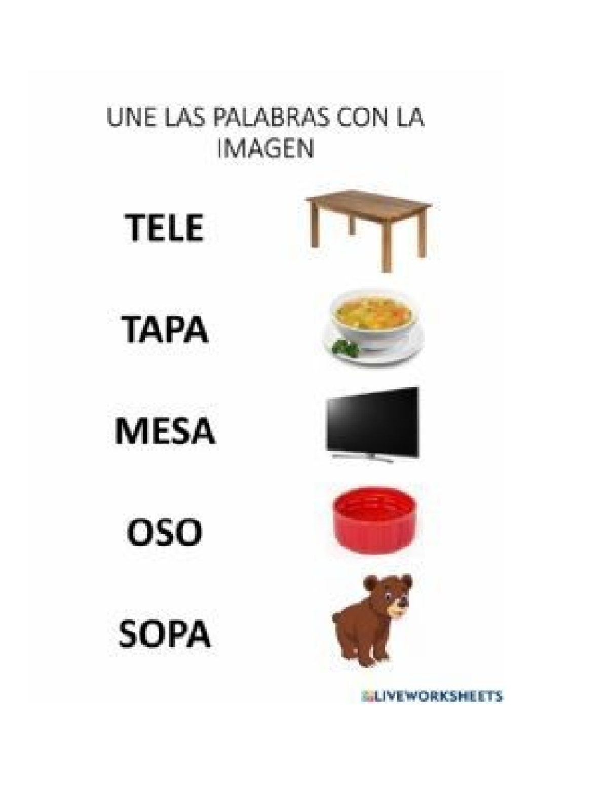 Pres imp - español - UNE LAS PALABRAS CON LA IMAGEN TELE E TAPA MESA ...