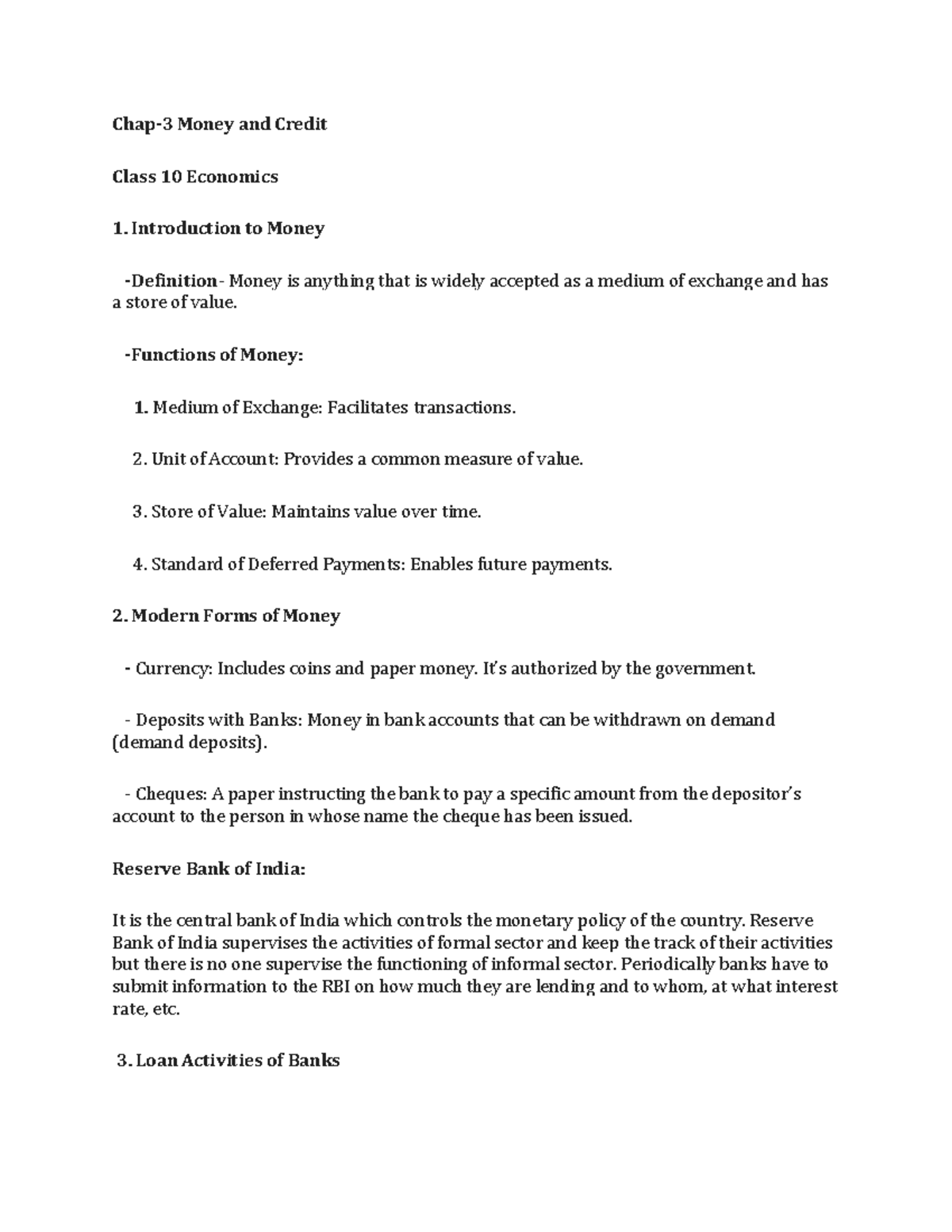 Chap-3 Money and credit - Chap- 3 Money and Credit Class 10 Economics ...