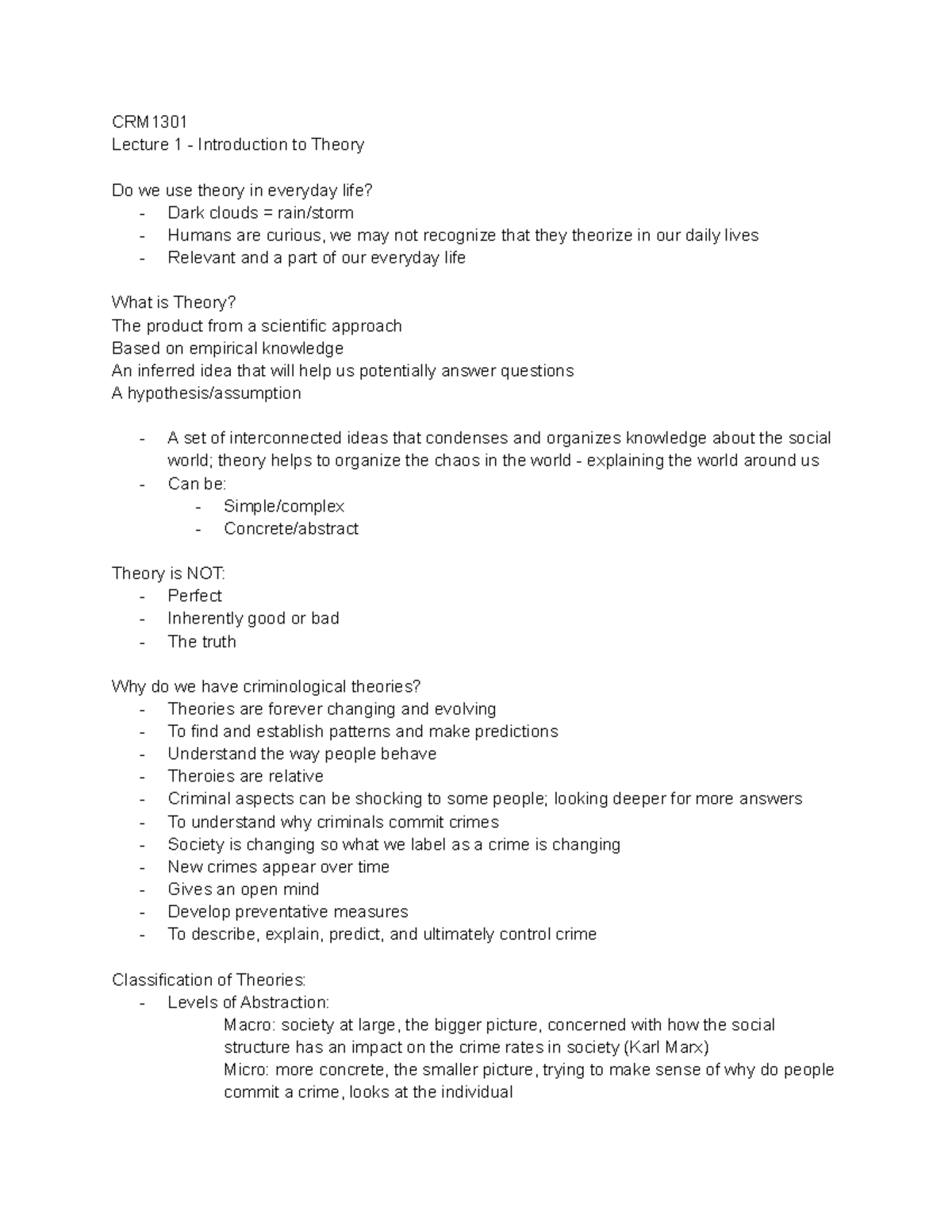 Crm1301 Lecture 1 Crm Lecture 1 Introduction To Theory Do We Use Theory In Everyday Life