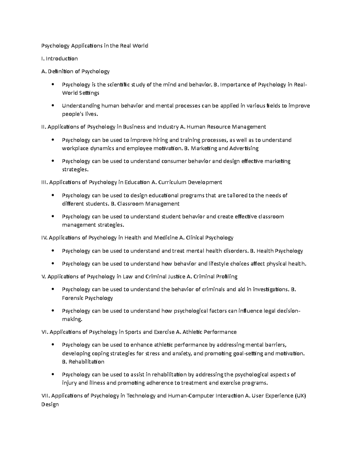 Psychology Applications in the Real World - Introduction A. Definition ...