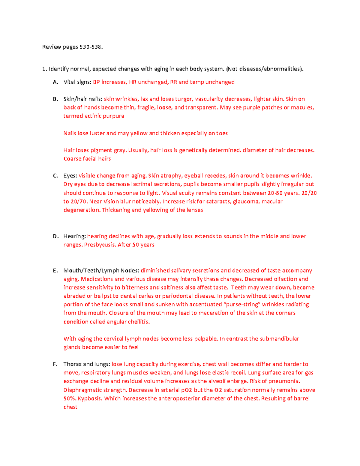Geriatric Worksheet - Review pages 930-938. Identify normal, expected ...
