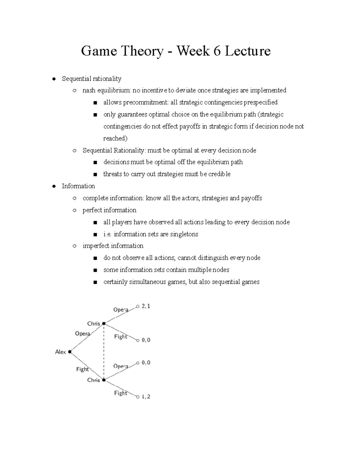 Game Theory Week 6 Lecture Game Theory Week 6 Lecture Sequential
