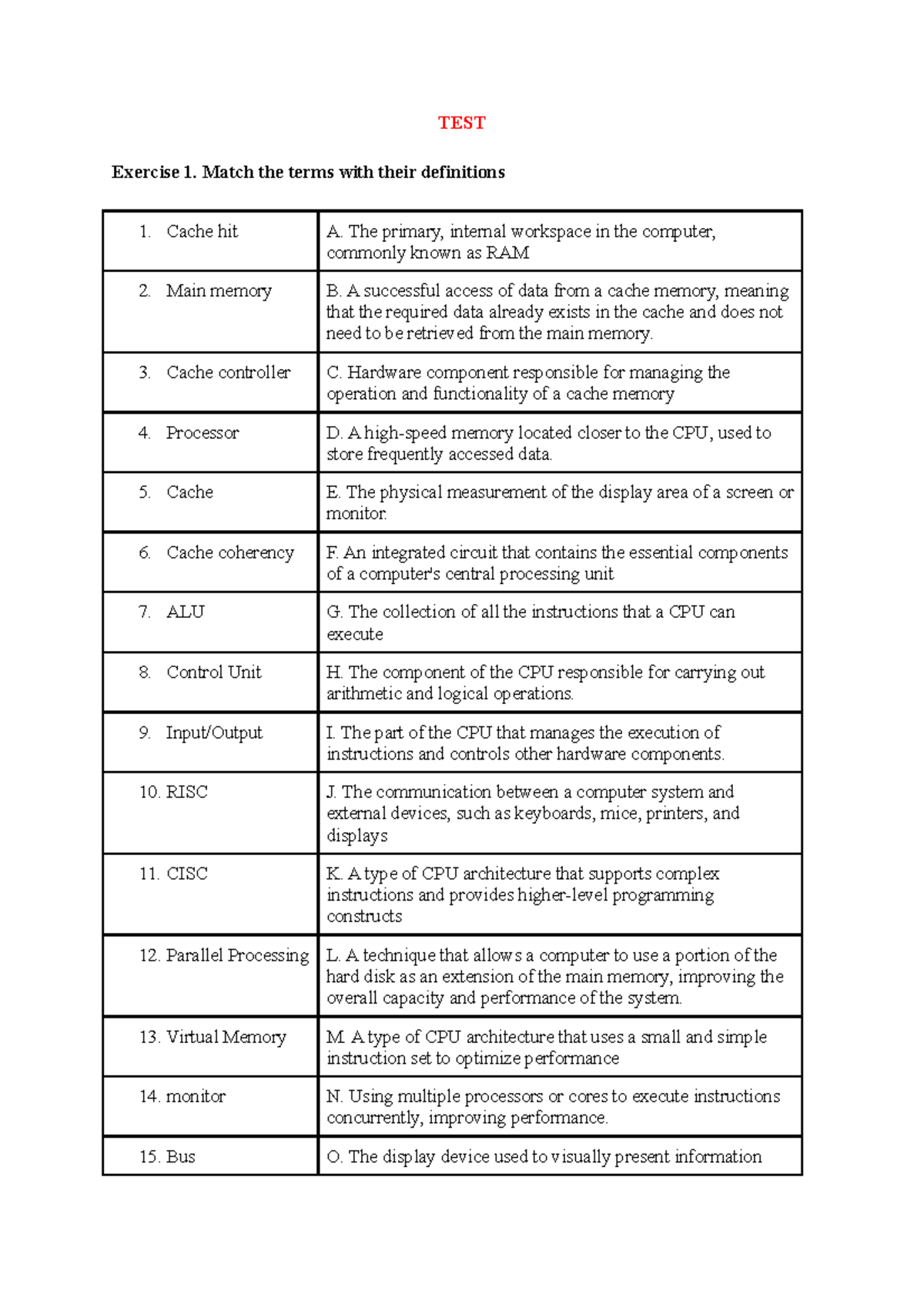 D01 Group 1 TEST Designing - TEST Exercise 1. Match the terms with ...