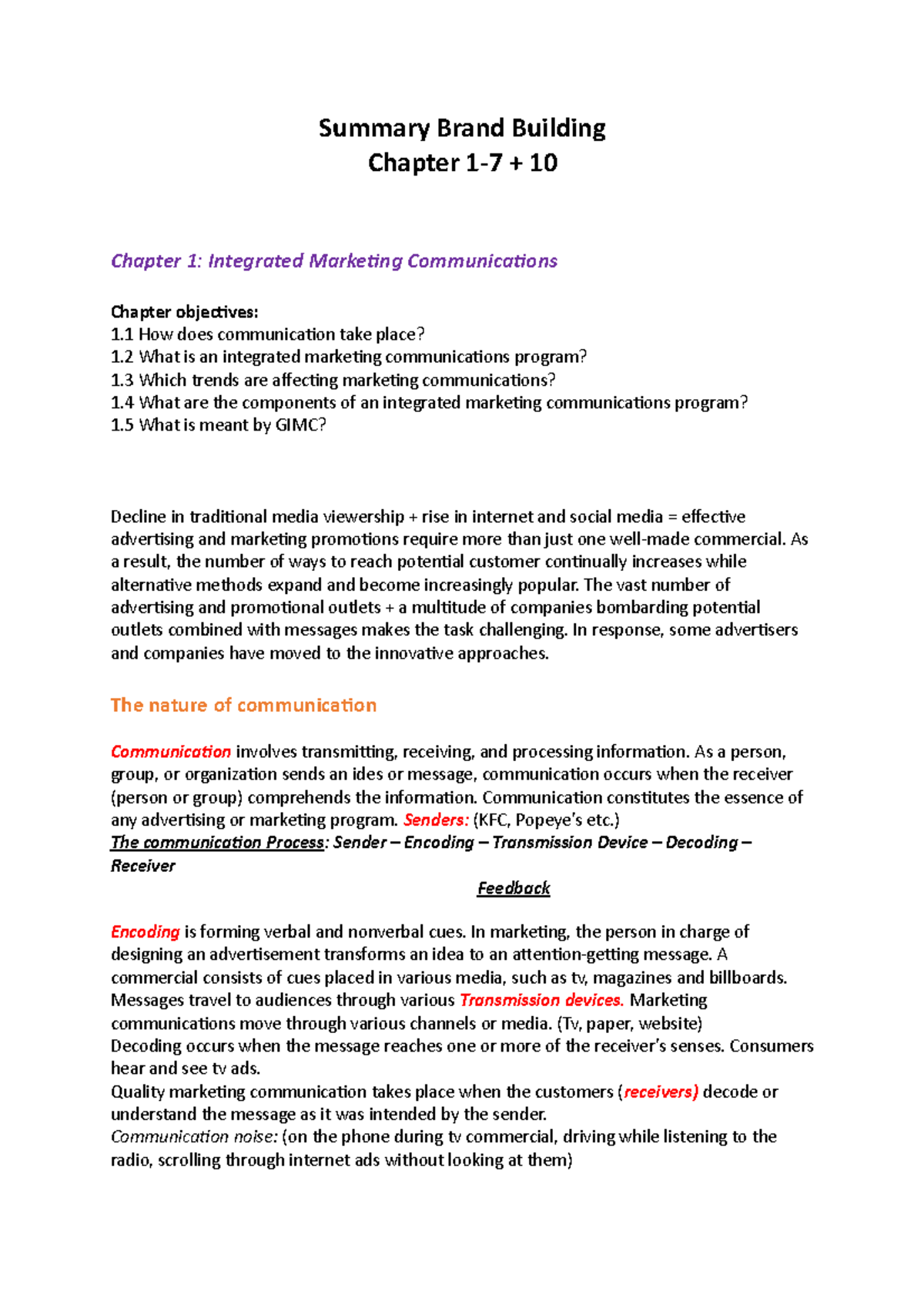Summary Brand Building - Summary Brand Building Chapter 1-7 + 10 ...