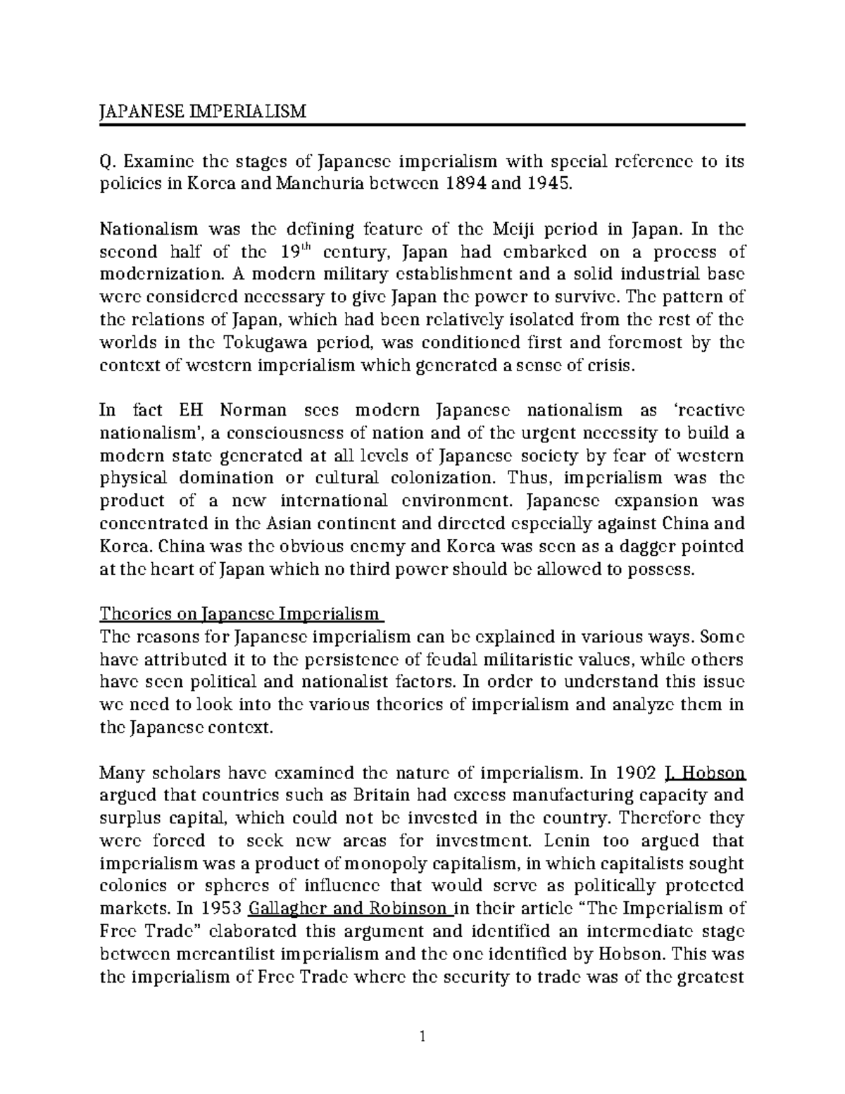 Japanese Imperialism - JAPANESE IMPERIALISM Q. Examine the stages of ...