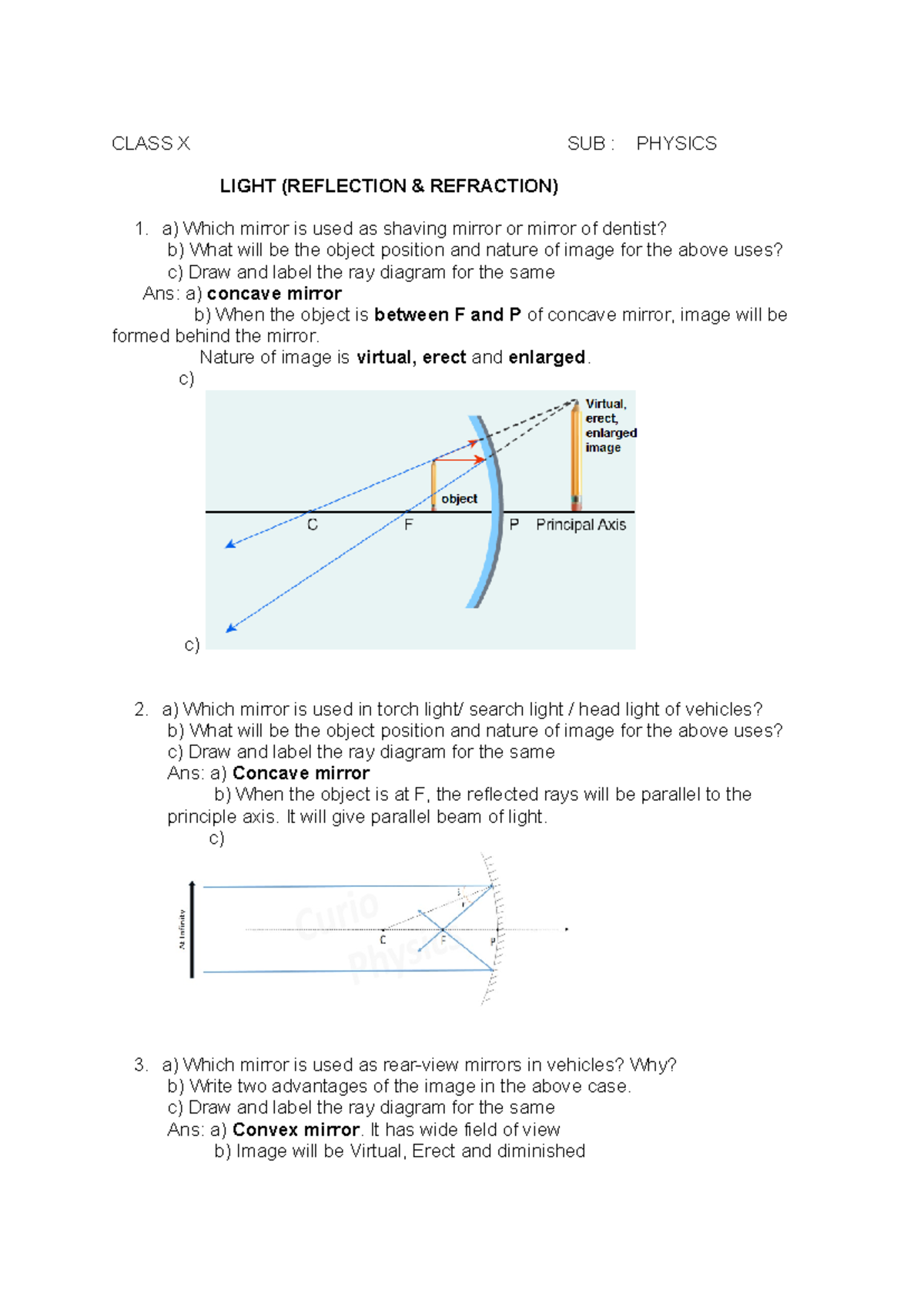 10th Physics Important questions - CLASS X SUB : PHYSICS LIGHT ...