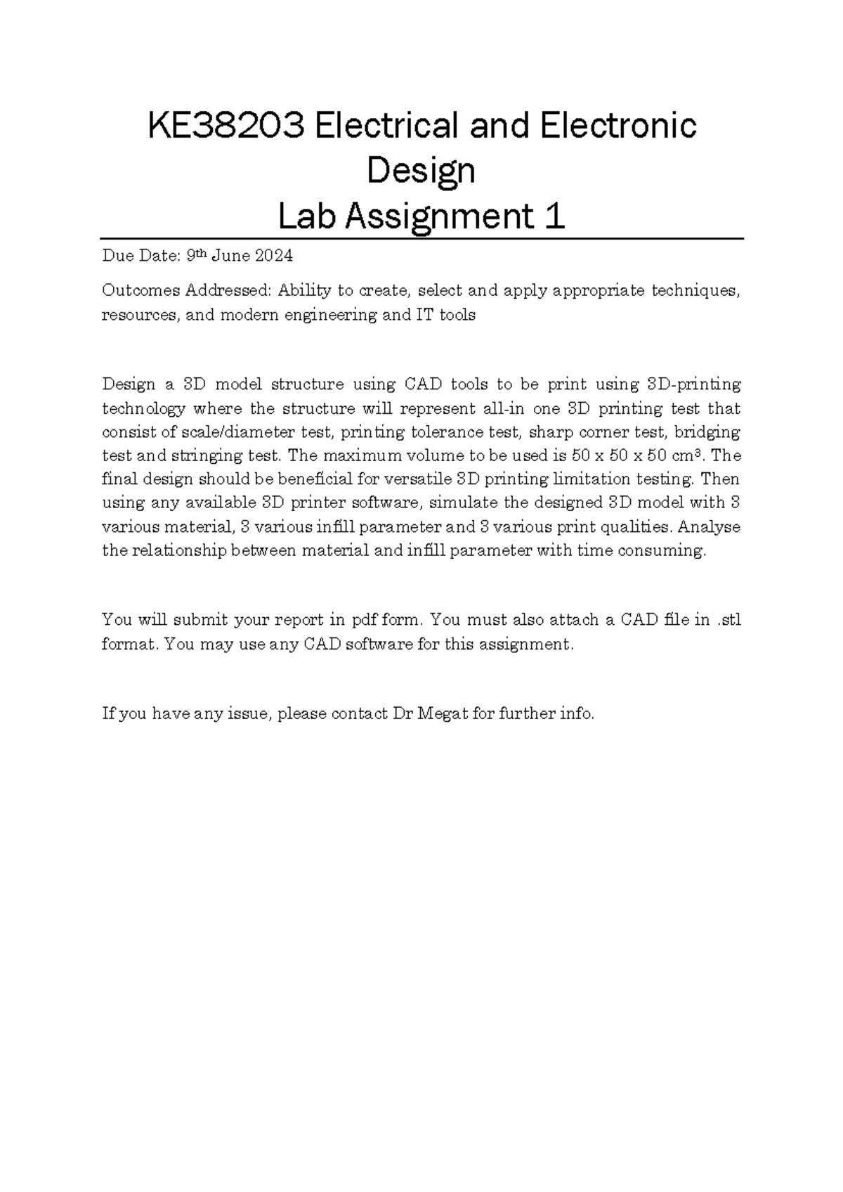 Lab 1 - KE38203 Electrical and Electronic Design Lab Assignment 1 Due ...