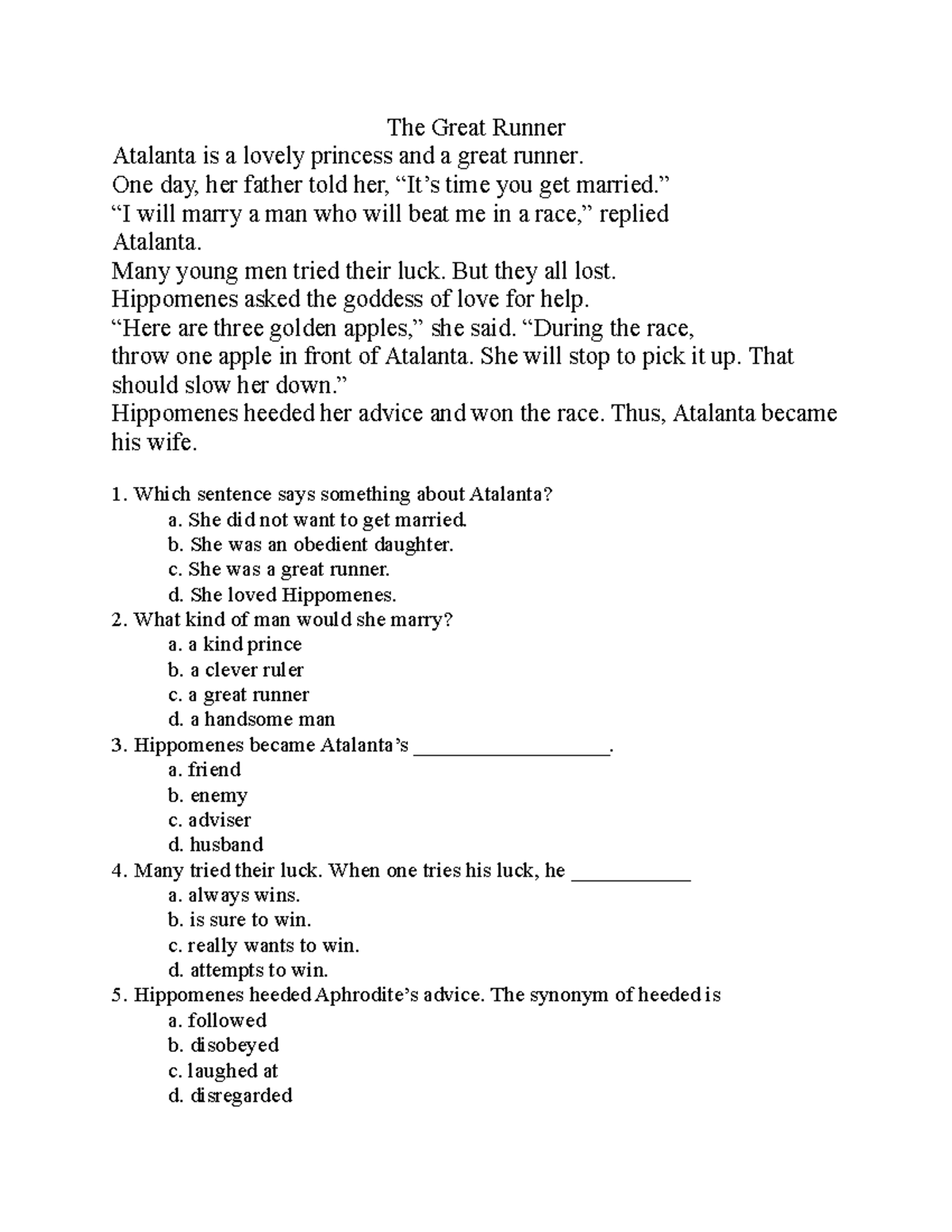 Babasahin - NOTES - The Great Runner Atalanta is a lovely princess and ...