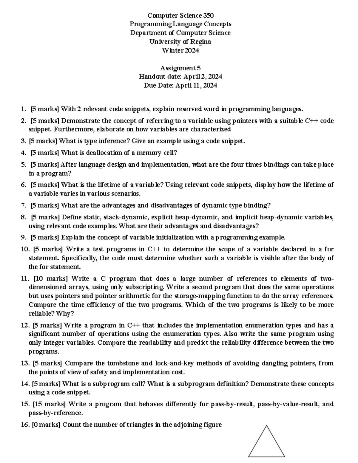 A5 Question Sheet - Computer Science 350 Programming Language Concepts Department of Computer ...