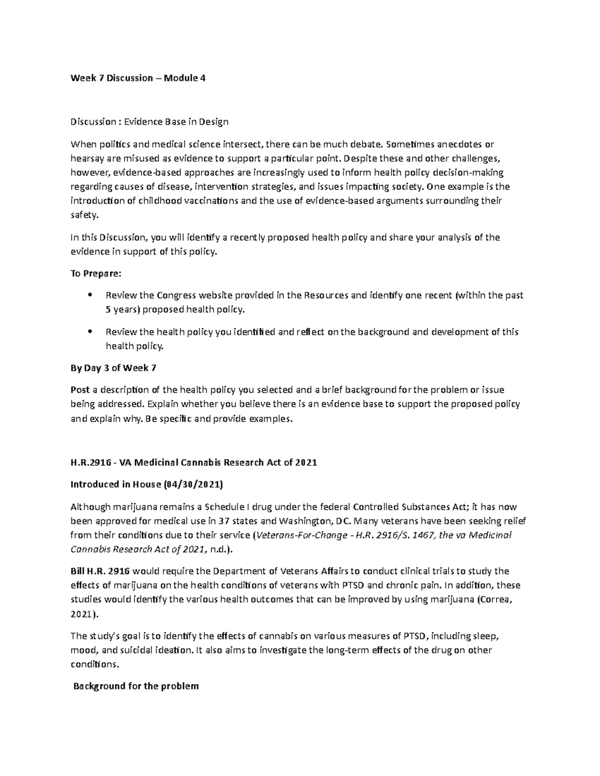Week 7 Discussion - Policy - Week 7 Discussion – Module 4 Discussion ...