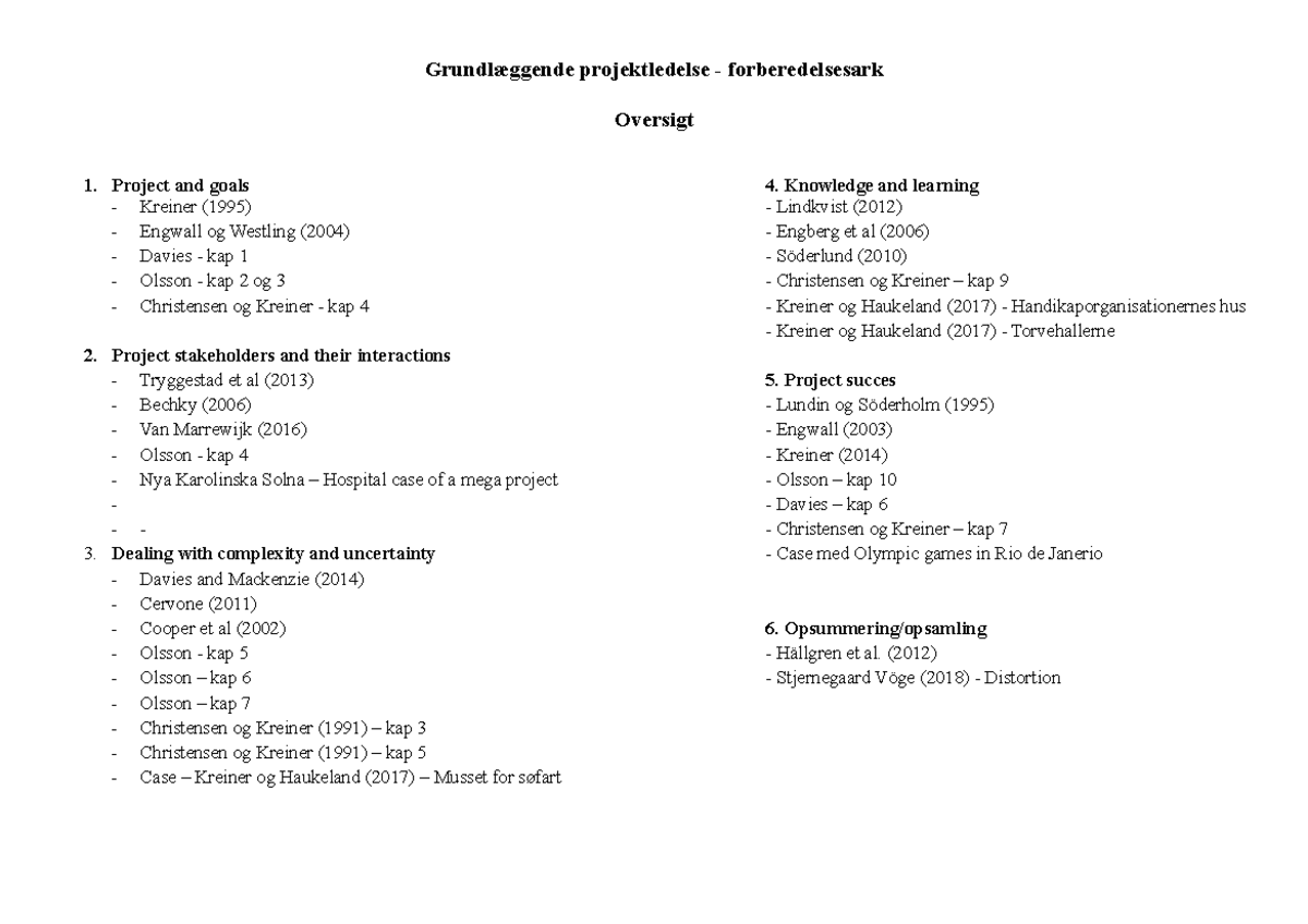 Projekt succes, oversigtsark - Grundlæggende projektledelse ...