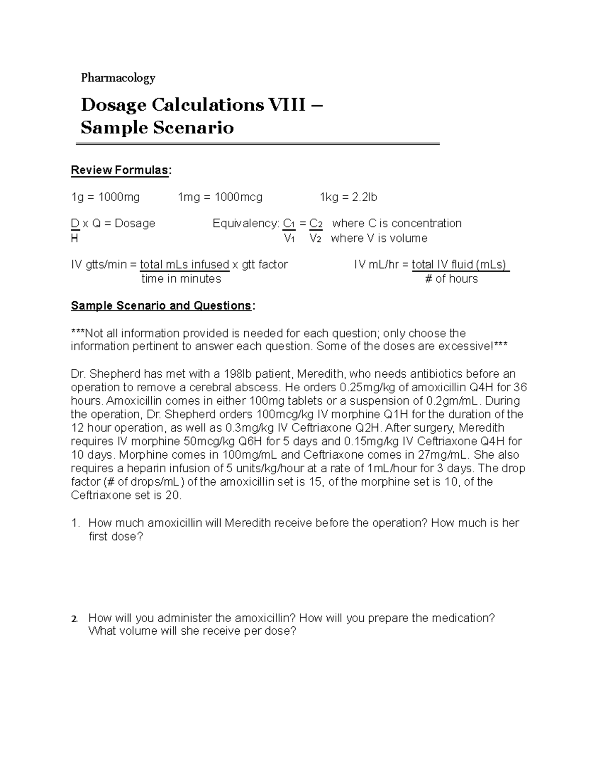 Scenario - This is coursework for Pharmacology. - Pharmacology Dosage ...