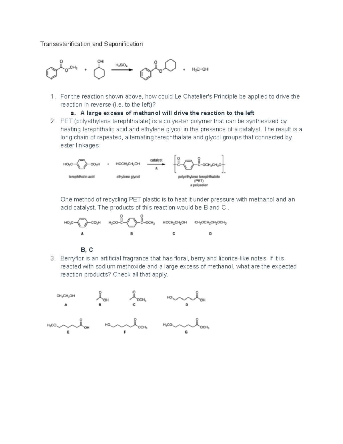 Transesterification Quiz Questions - Transesterification and ...