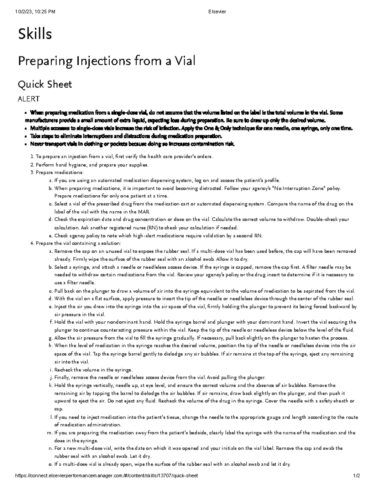 Preparing Injections from a Vial - 10/2/23, 10:25 PM Elsevier - Studocu