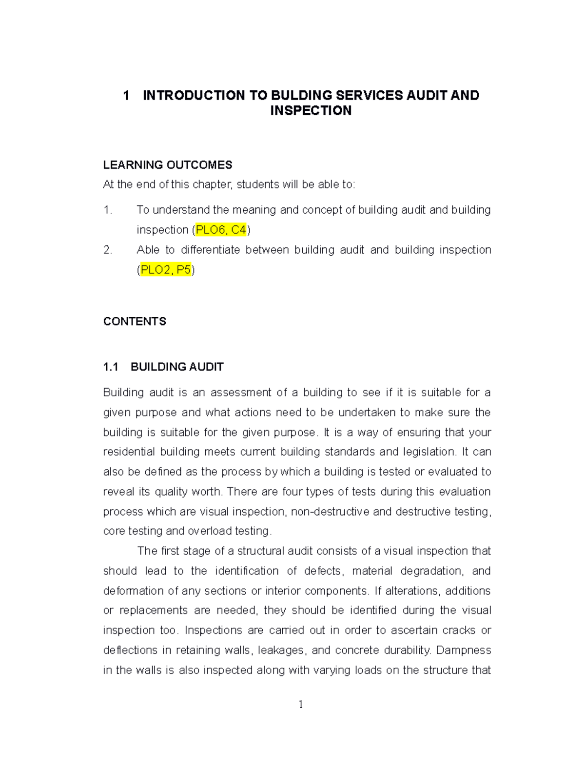 Chapter 1-conv - 1 INTRODUCTION TO BULDING SERVICES AUDIT AND ...
