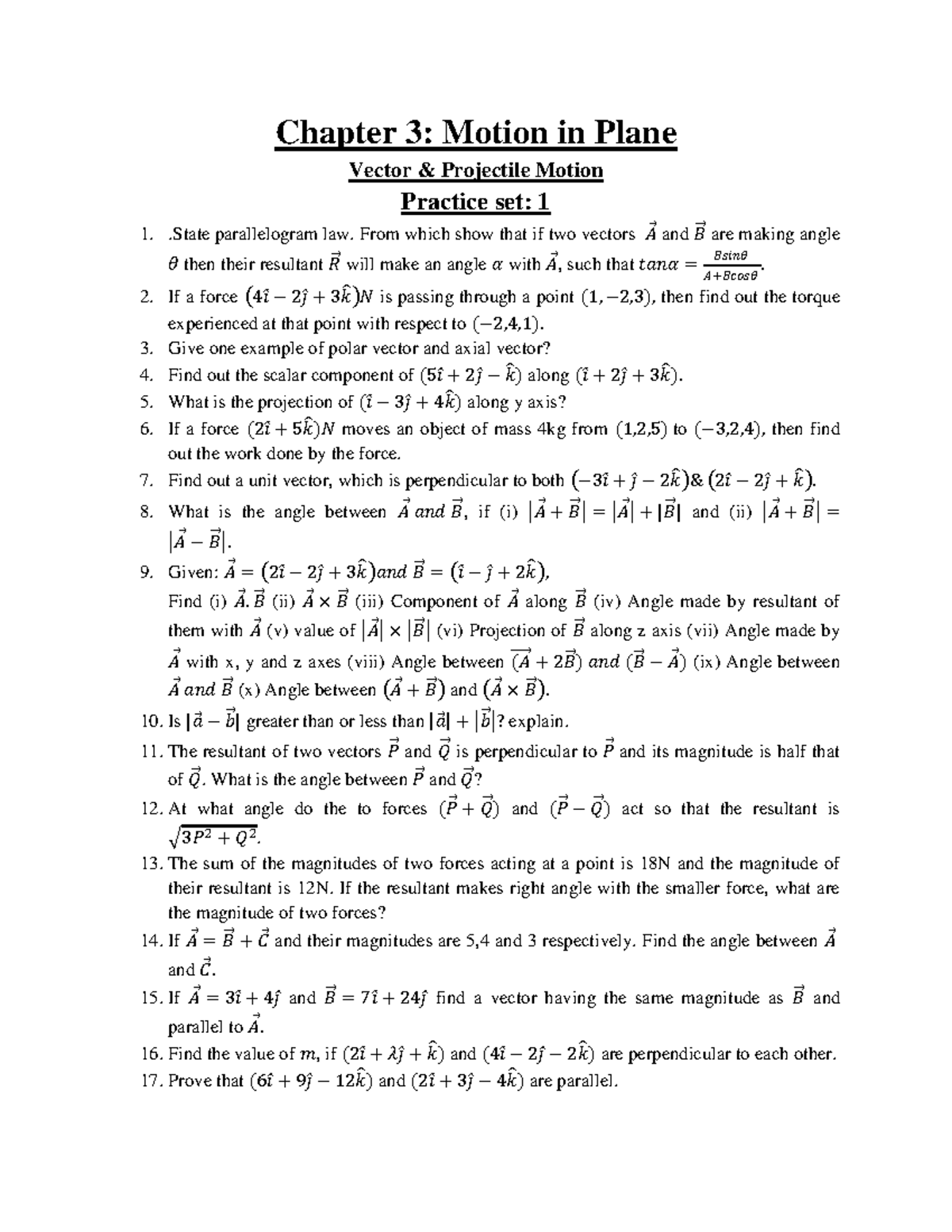 Chapter 3-Motion in Plane - Chapter 3: Motion in Plane Vector ...