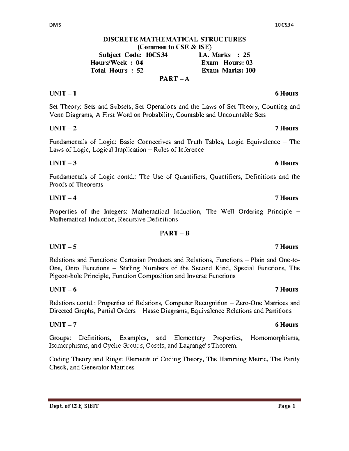 Cse Iii Discrete Mathematical Structures 10cs34 Notes