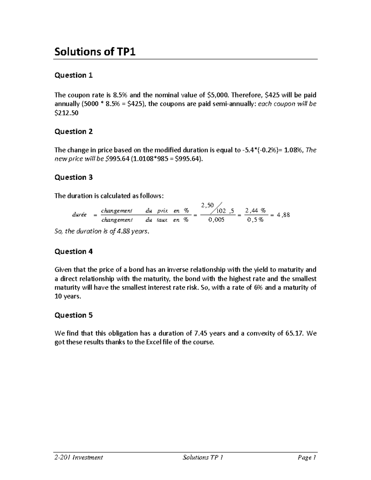 TP1 Solutions - devoir - 88, %5, %44, 005, 5, 50, % % entauxduchangement durée - Studocu