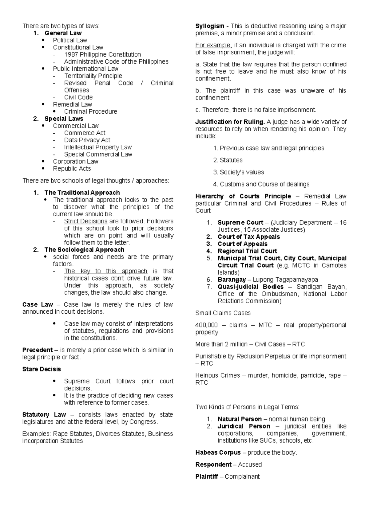 (Incomplete) Notes in Law-Related Studies - There are two types of laws ...