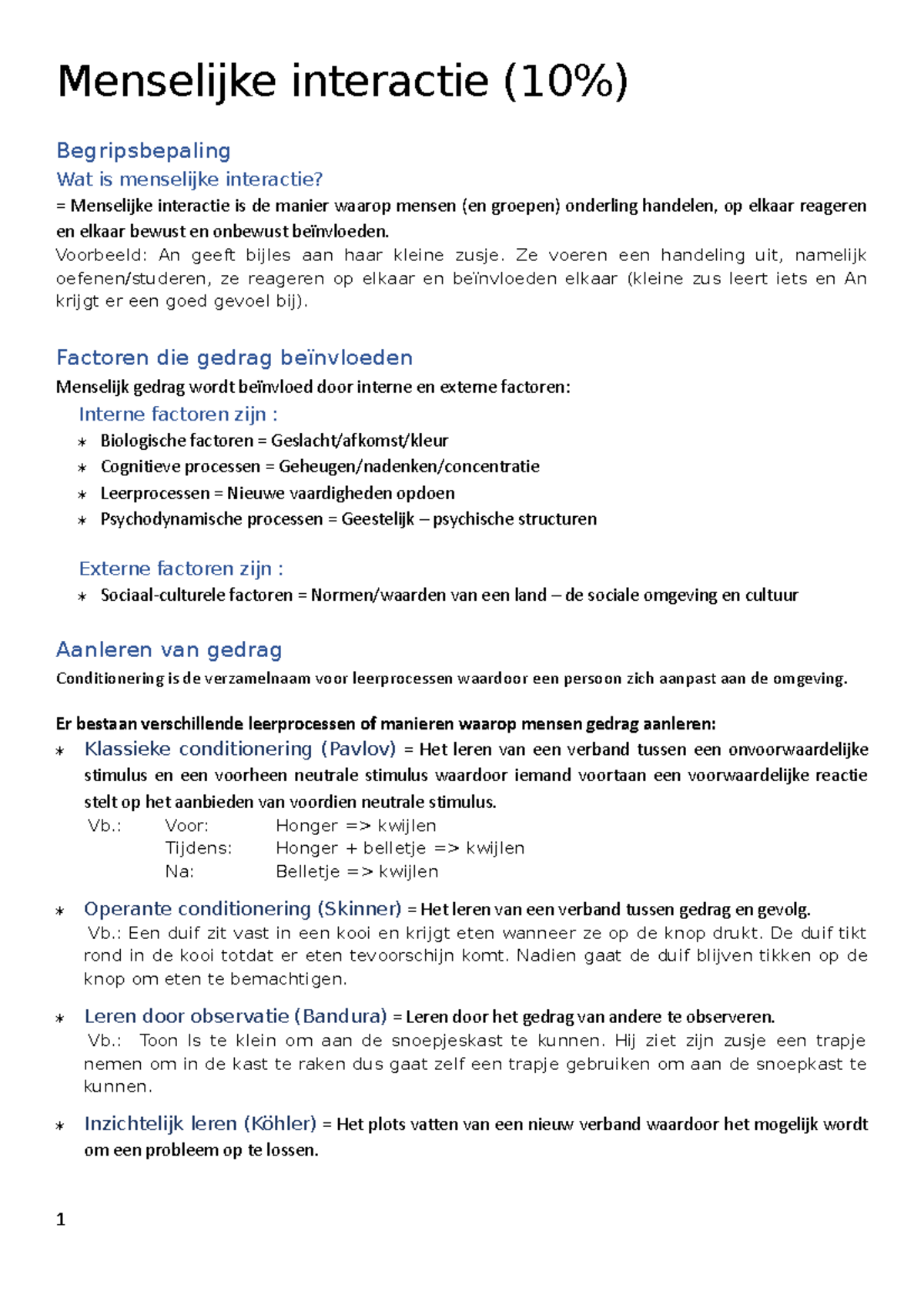 TV opvoedkunde 22/23 - Menselijke interactie (10%) Begripsbepaling Wat ...