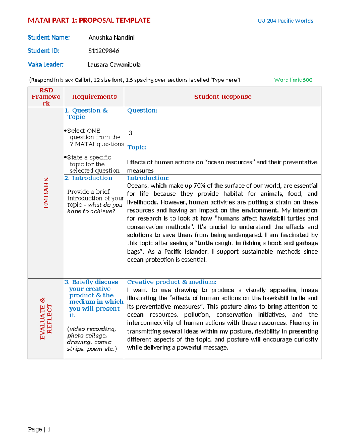 UU204 Matai Proposal Template - MATAI PART 1: PROPOSAL TEMPLATE UU 204 ...