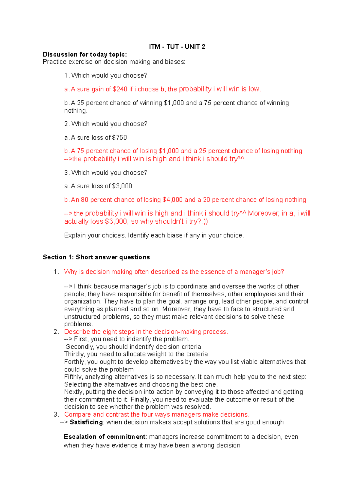 Itm Hw W2 Tutorial Tasks Itm Tut Unit 2 Discussion For Today Topic Practice Exercise On