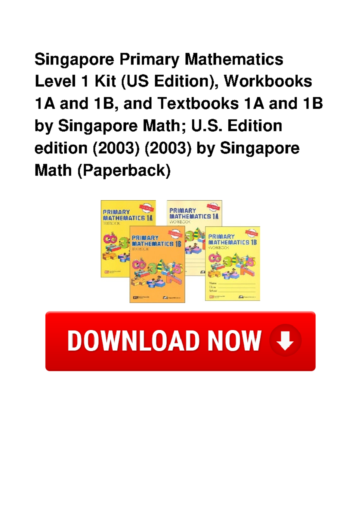 542139095 Singapore Primary Mathematics Level 1 Kit Us Edition ...