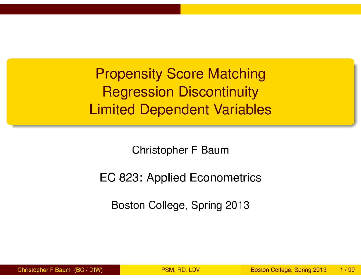 EC823.S2013 - Regression discontinuity, Propensity score matching ...