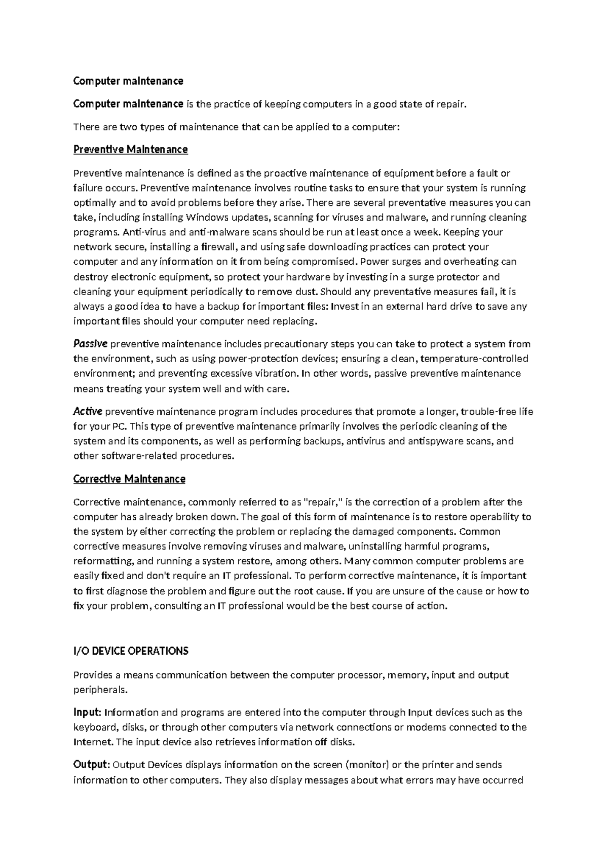 Introduction to Computer maintenance - Computer maintenance Computer ...