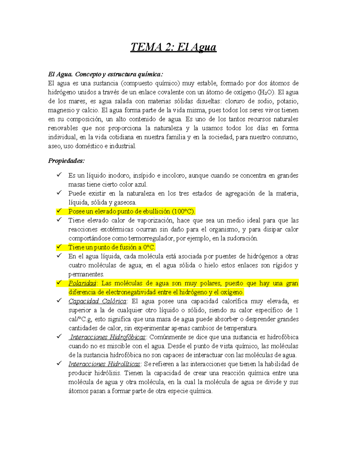 TEMA 2 Agua - descripcion - TEMA 2: El Agua El Agua. Concepto y ...