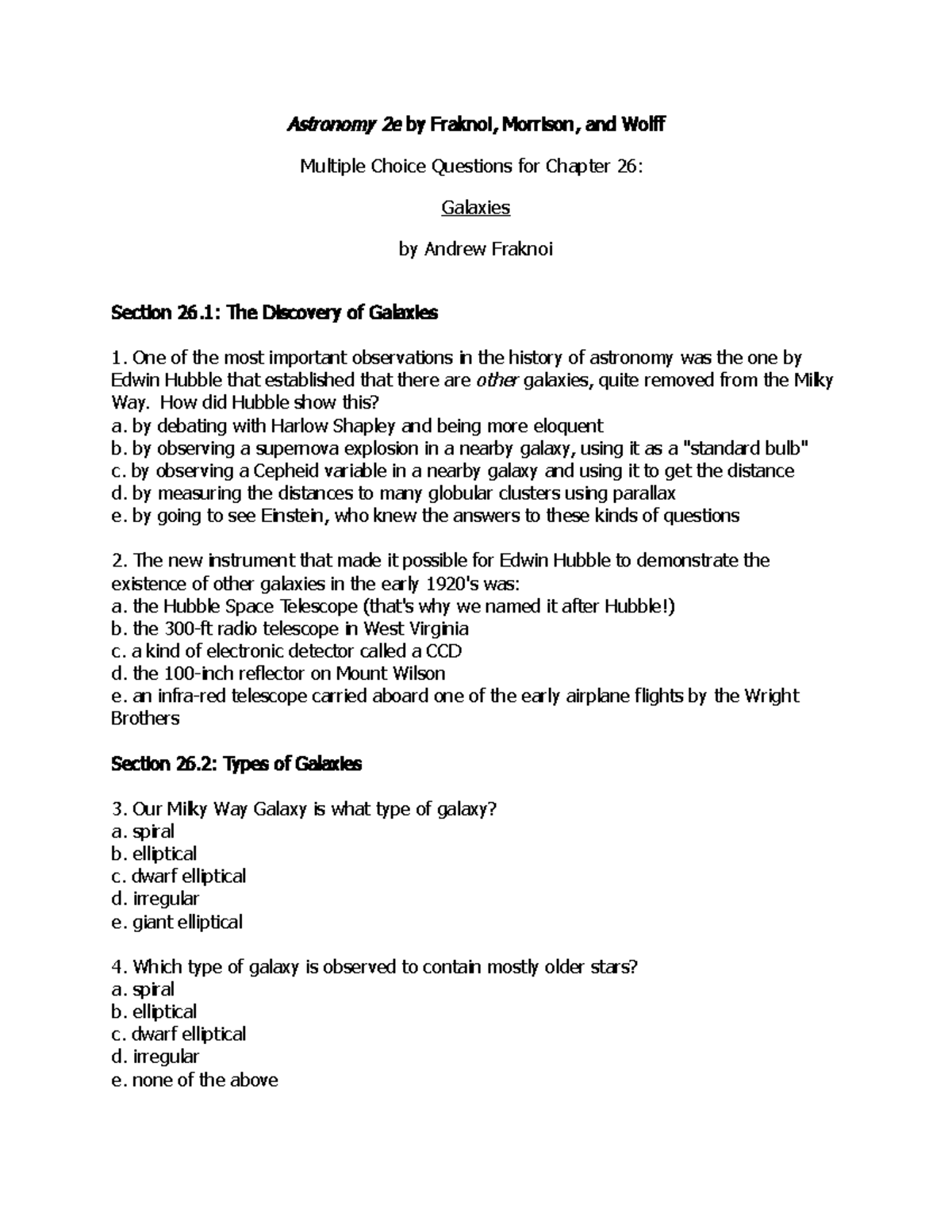 OS Astronomy 2e Test Bank Chapter 26 - Astronomy 2 e by Fraknoi ...