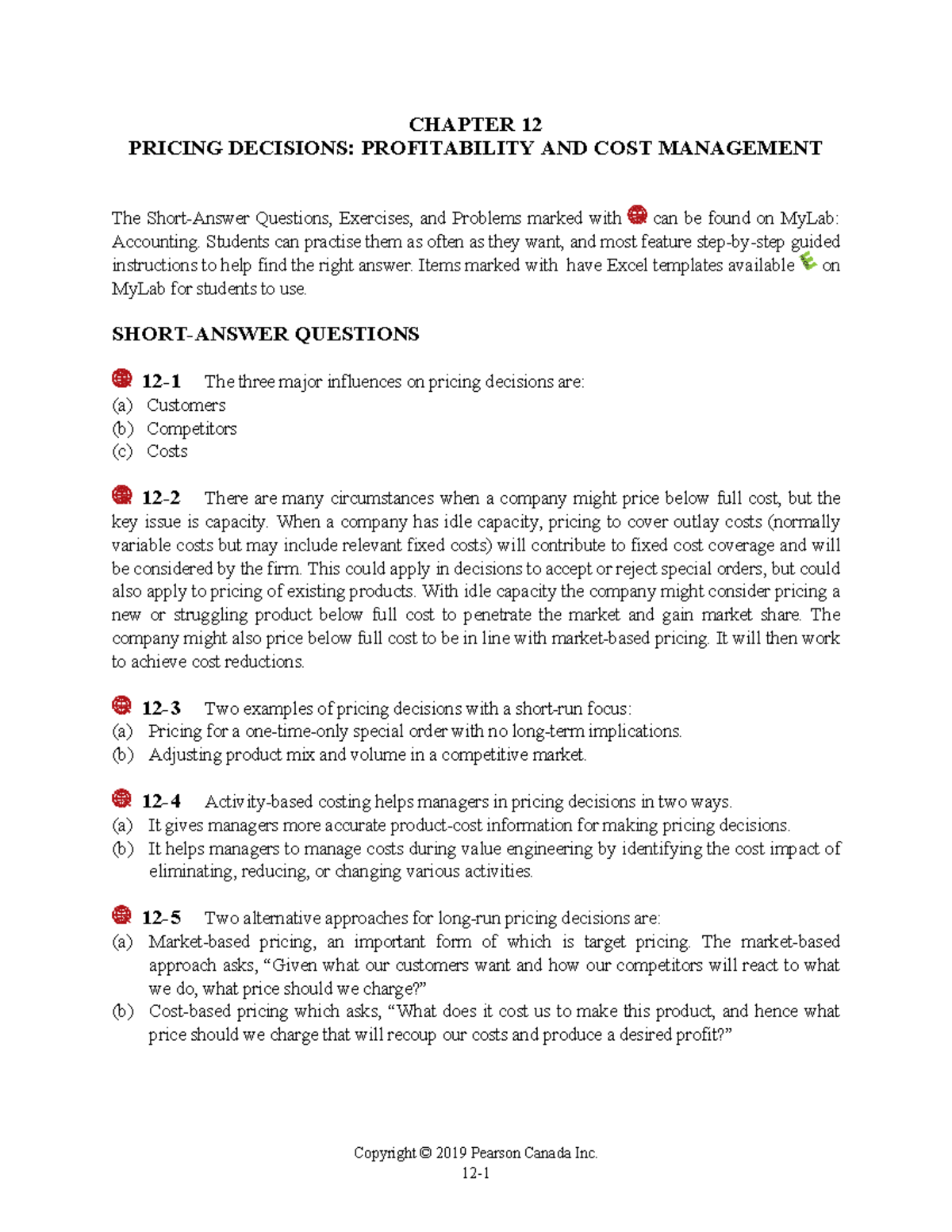 Horngren Cost8ce Ism Ch12 Copyright 2019 Pearson Canada Inc