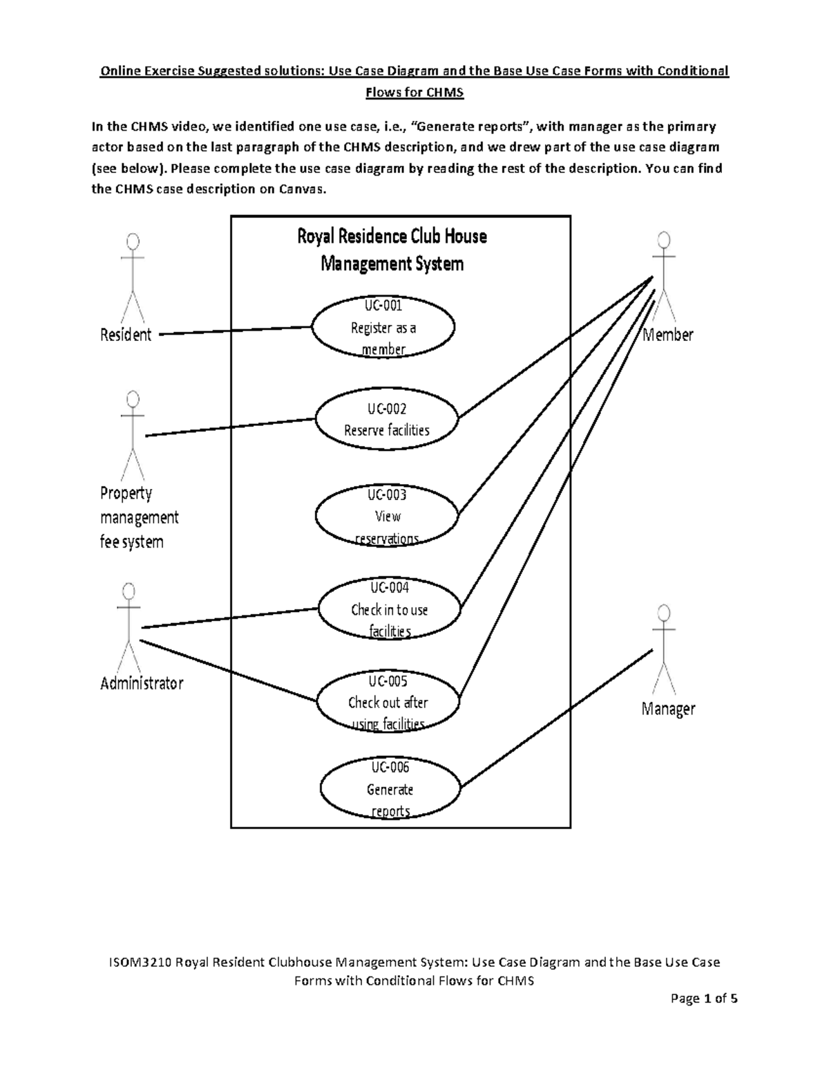 Online Exercise Answers Use Case Diagram and the Base Use Case Forms ...