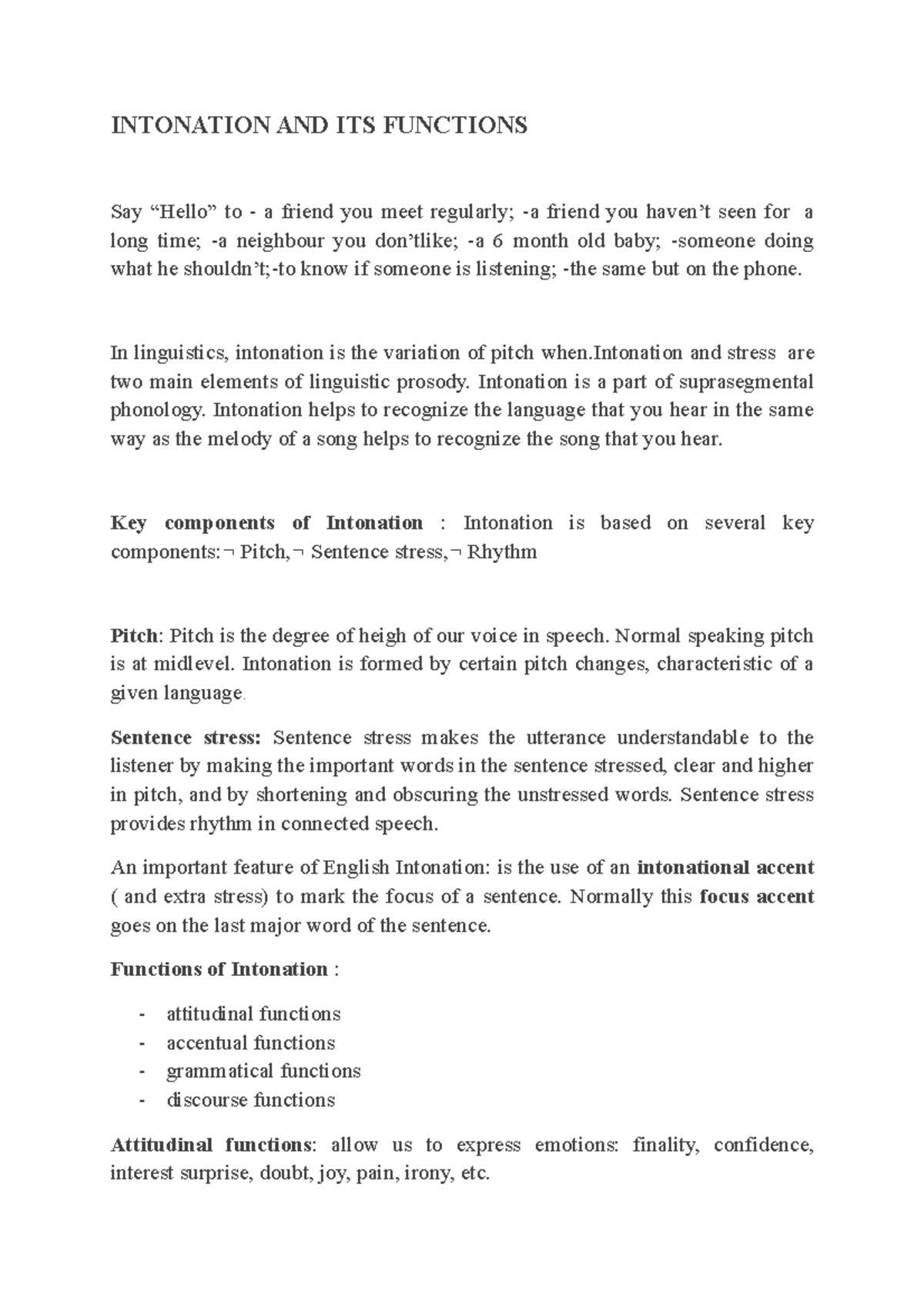 Intonation AND ITS Functions - INTONATION AND ITS FUNCTIONS Say “Hello ...
